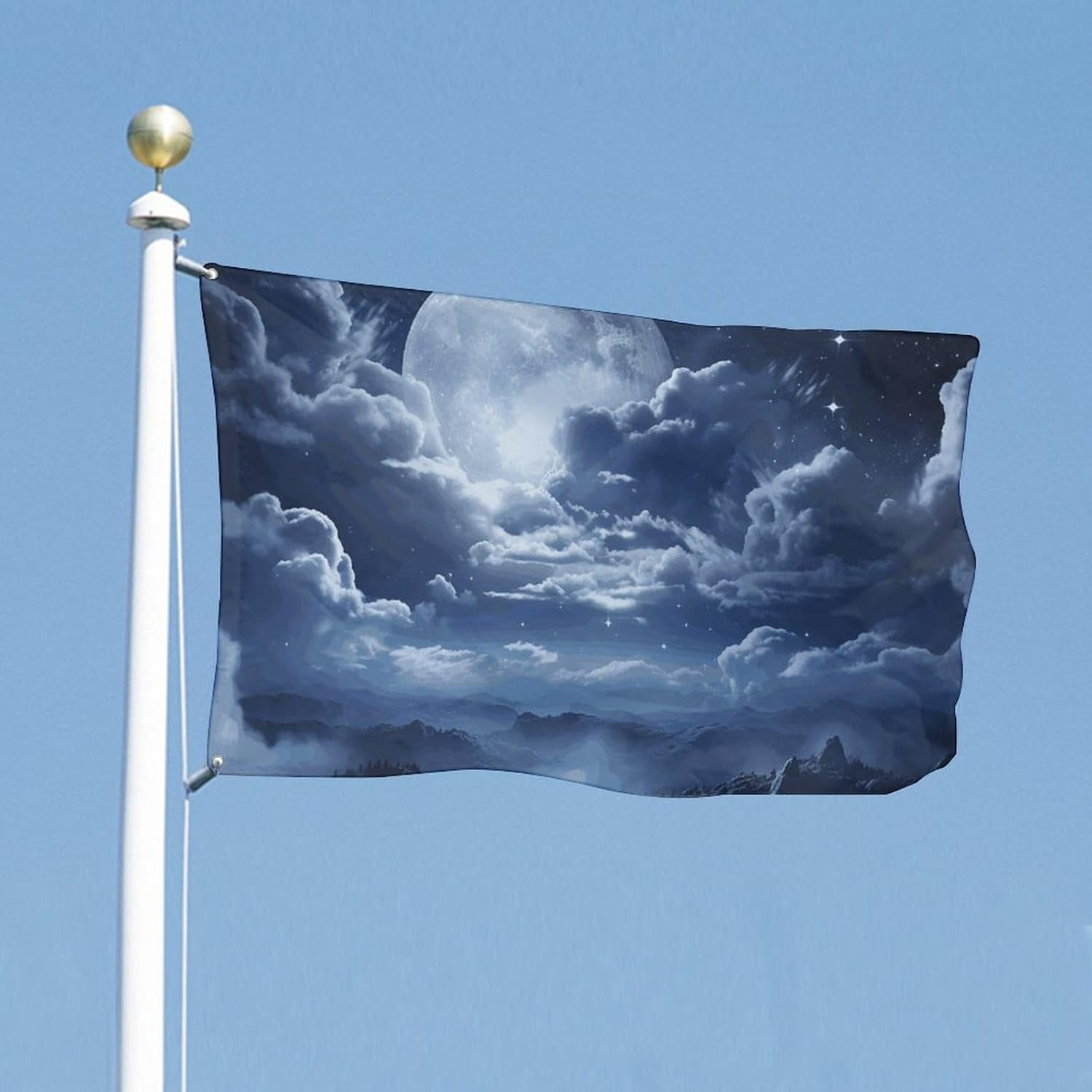 Flag 35x59 in Double Sided Yard Flags Cloudy Night Full Moon Garden ...
