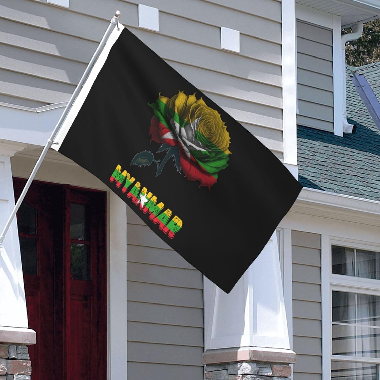 Flag 3x5 ft Myanmar Myanmarese Flag Rose Flower Double Sided Banner ...