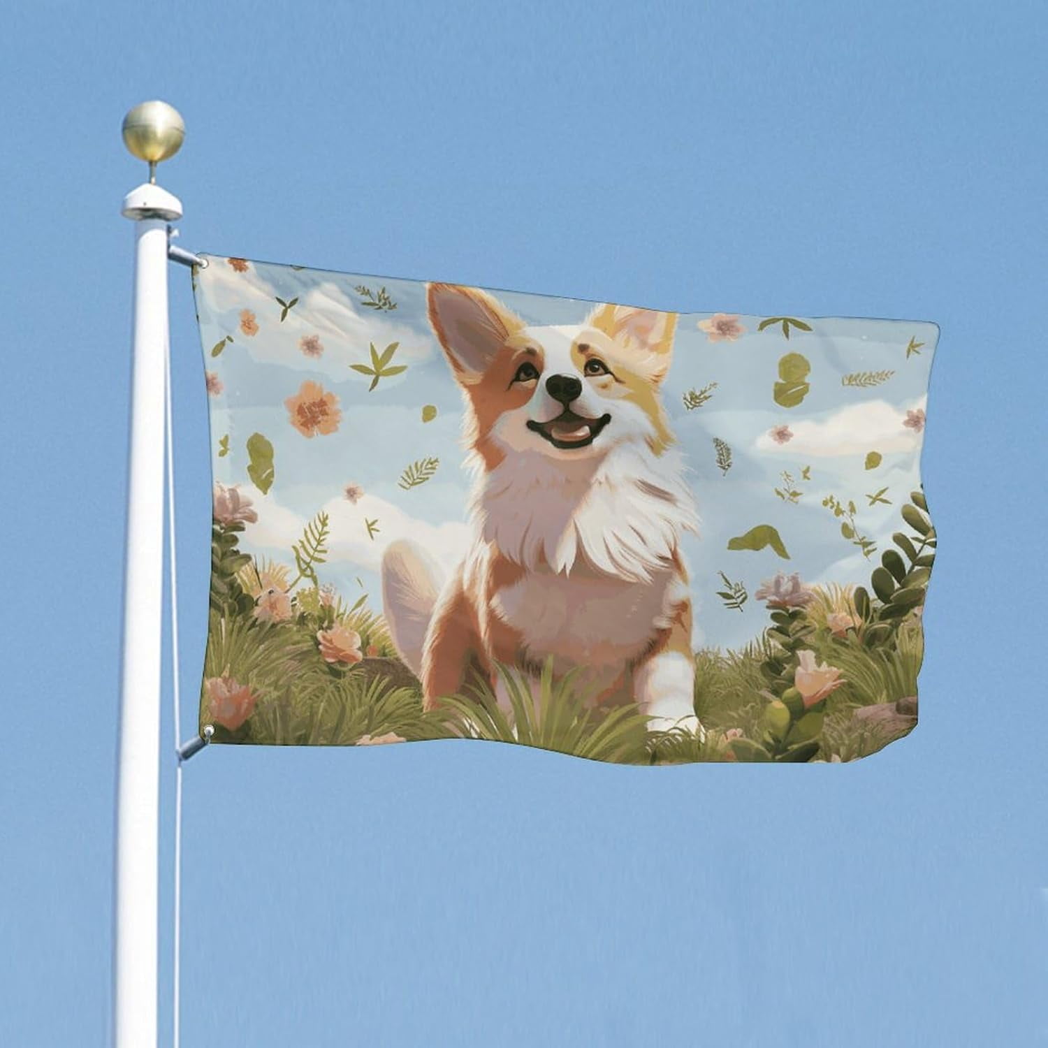 Flag 47x70 in Double Sided Yard Flags Lovely Corgi Garden Flag Welcome ...