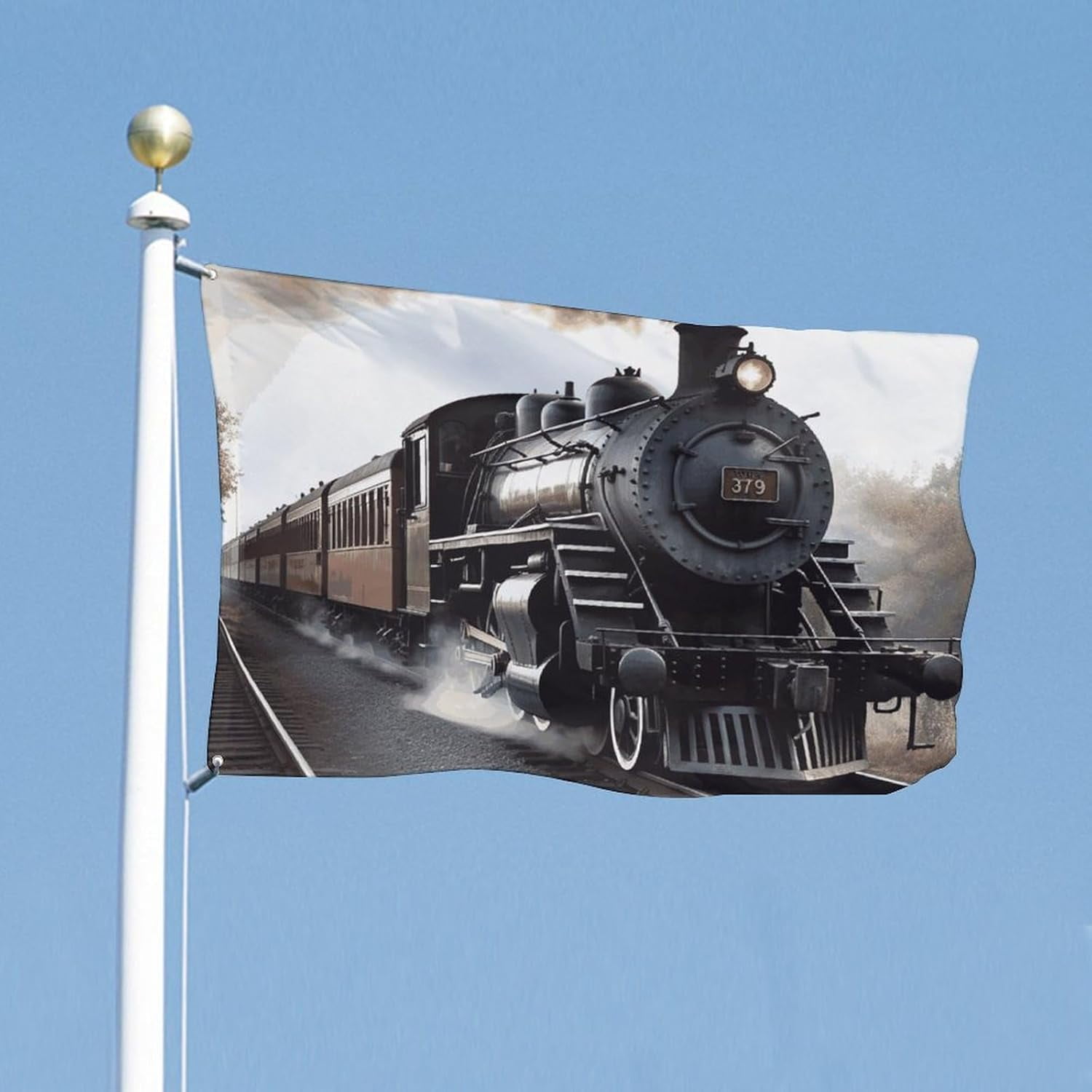 Flag 47x70 in Double Sided Yard Flags Steam Train Garden Flag Welcome ...