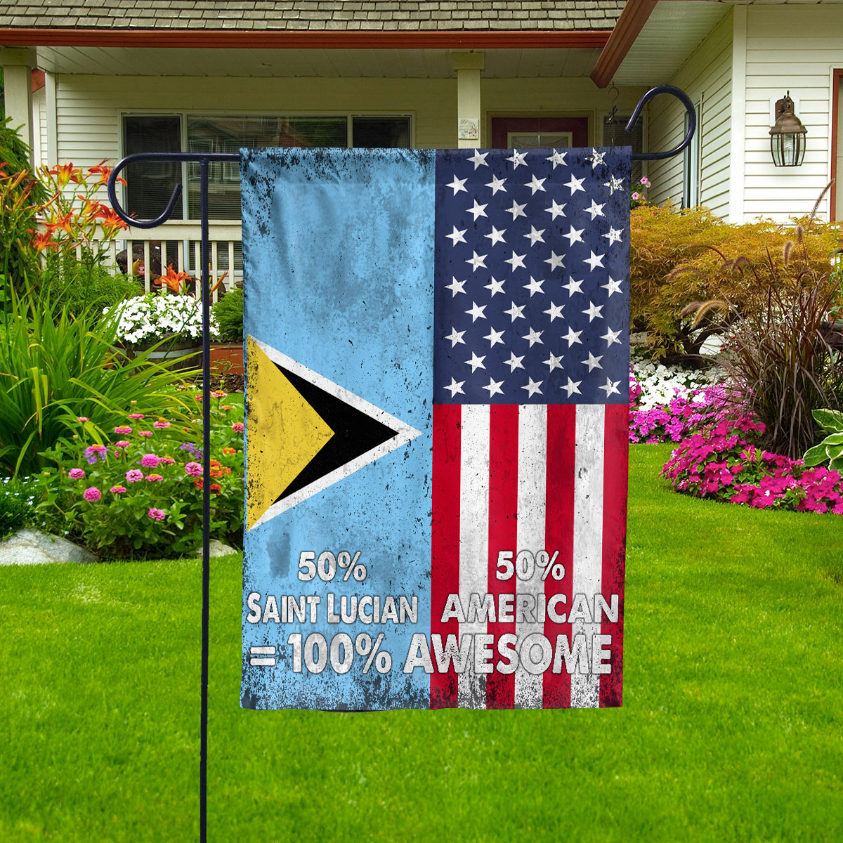 Flag American Half Saint Lucian Flag Saint Lucian American Friendship ...
