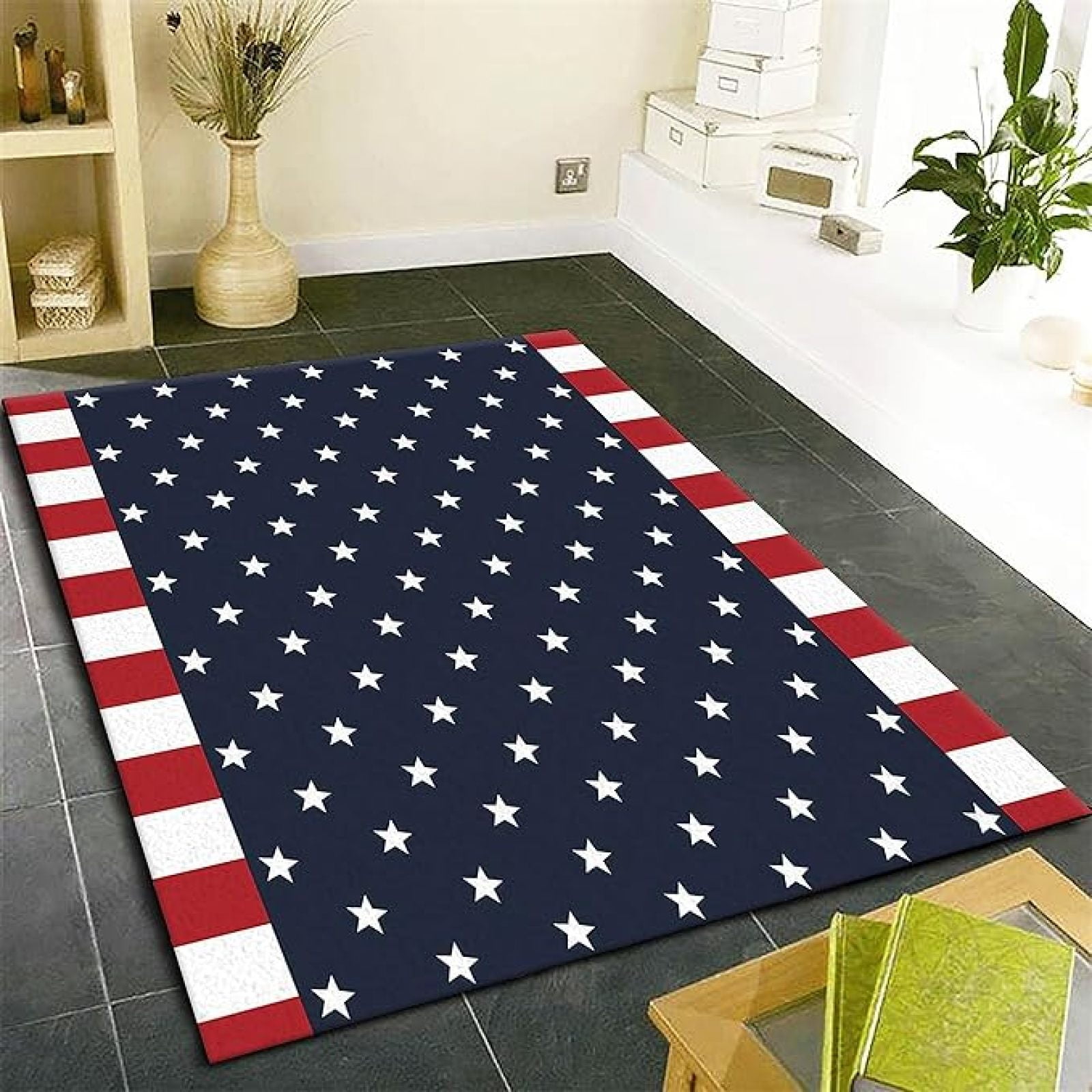 Flag Area Rug, Retro Blue Star Flag Non Slip Bedroom Rug, Noise ...