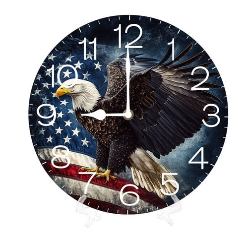 Flag Bald Eagle Wall Clock, Non Ticking Silent Quartz Analog Clocks ...