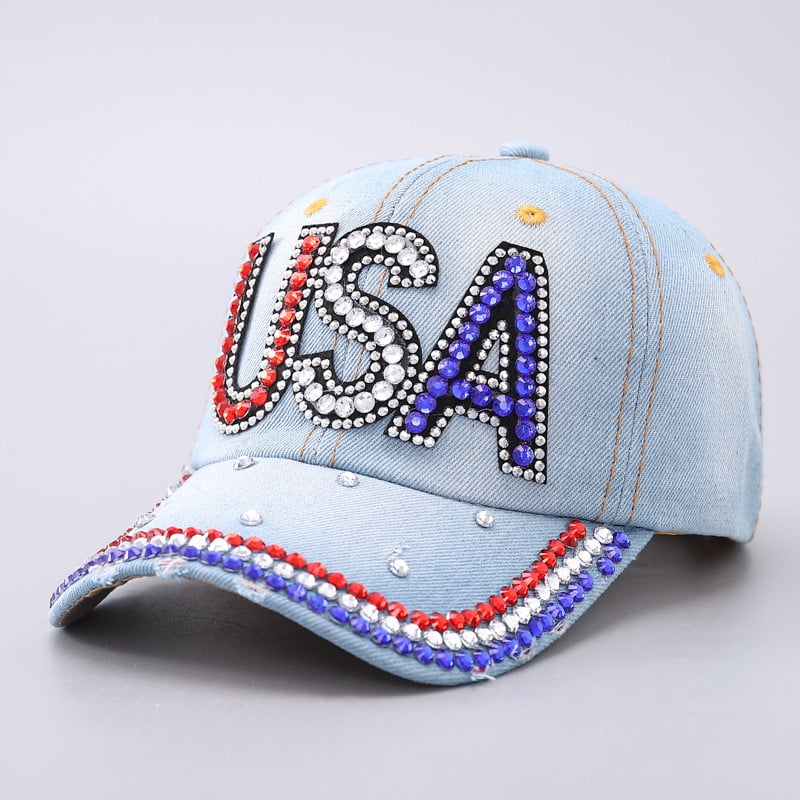 Flag Baseball Cap Five-Pointed Star Rhinestone USA Independence Day ...
