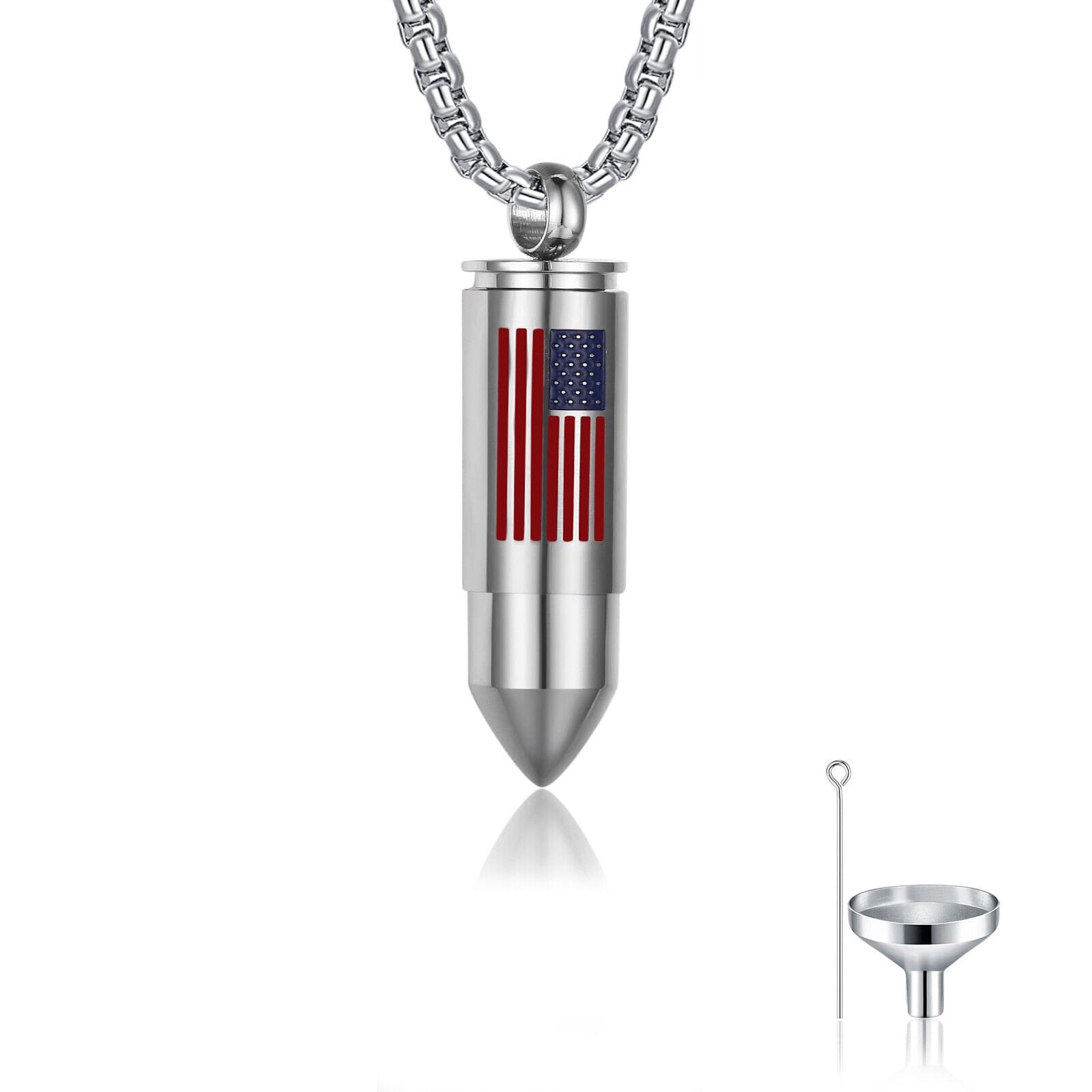 Flag Bullet Urns Necklace for Ashes Stainless Steel Cremation Pendant ...