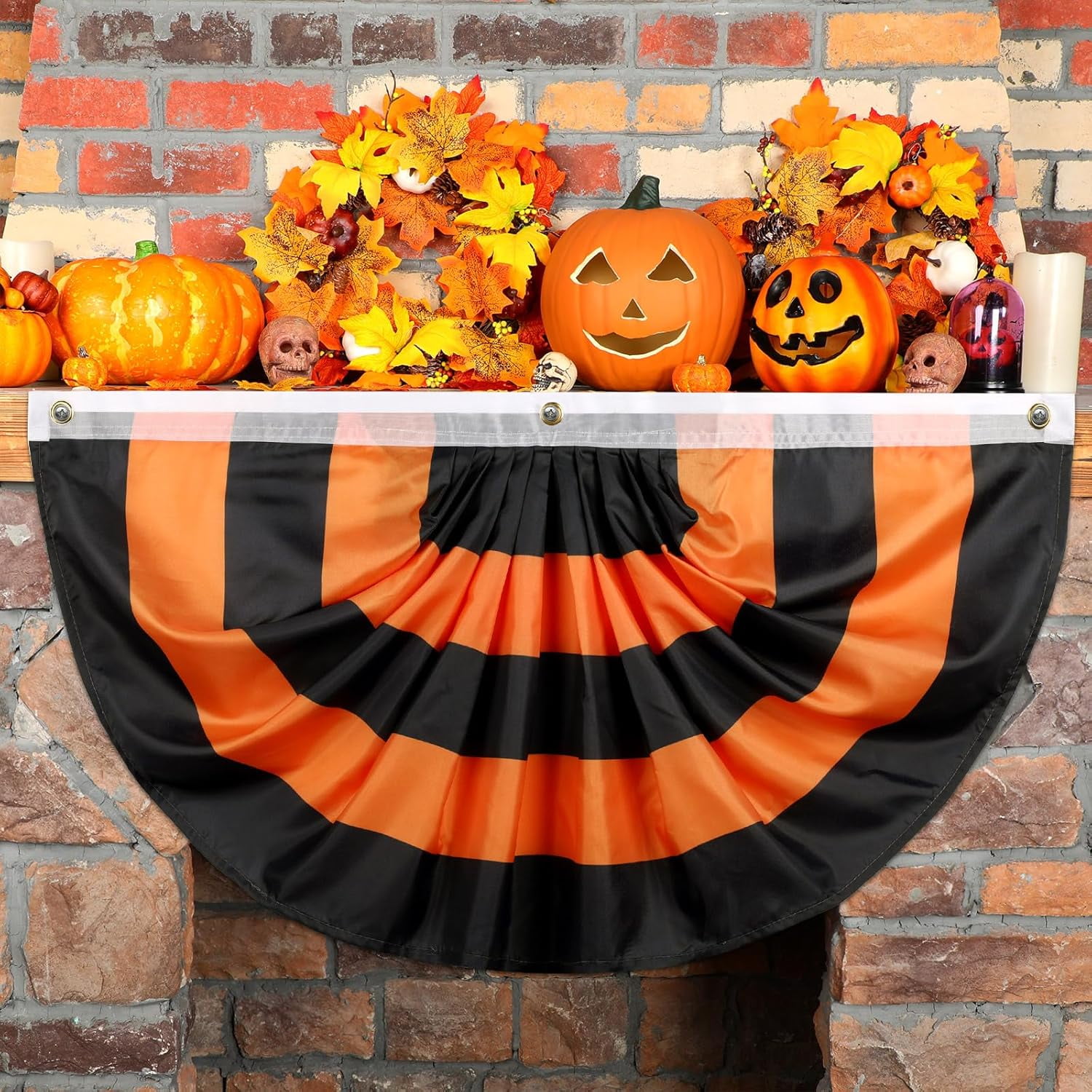 Flag Bunting Black Orange Halloween Bunting Half Fan Hanging Pleated ...