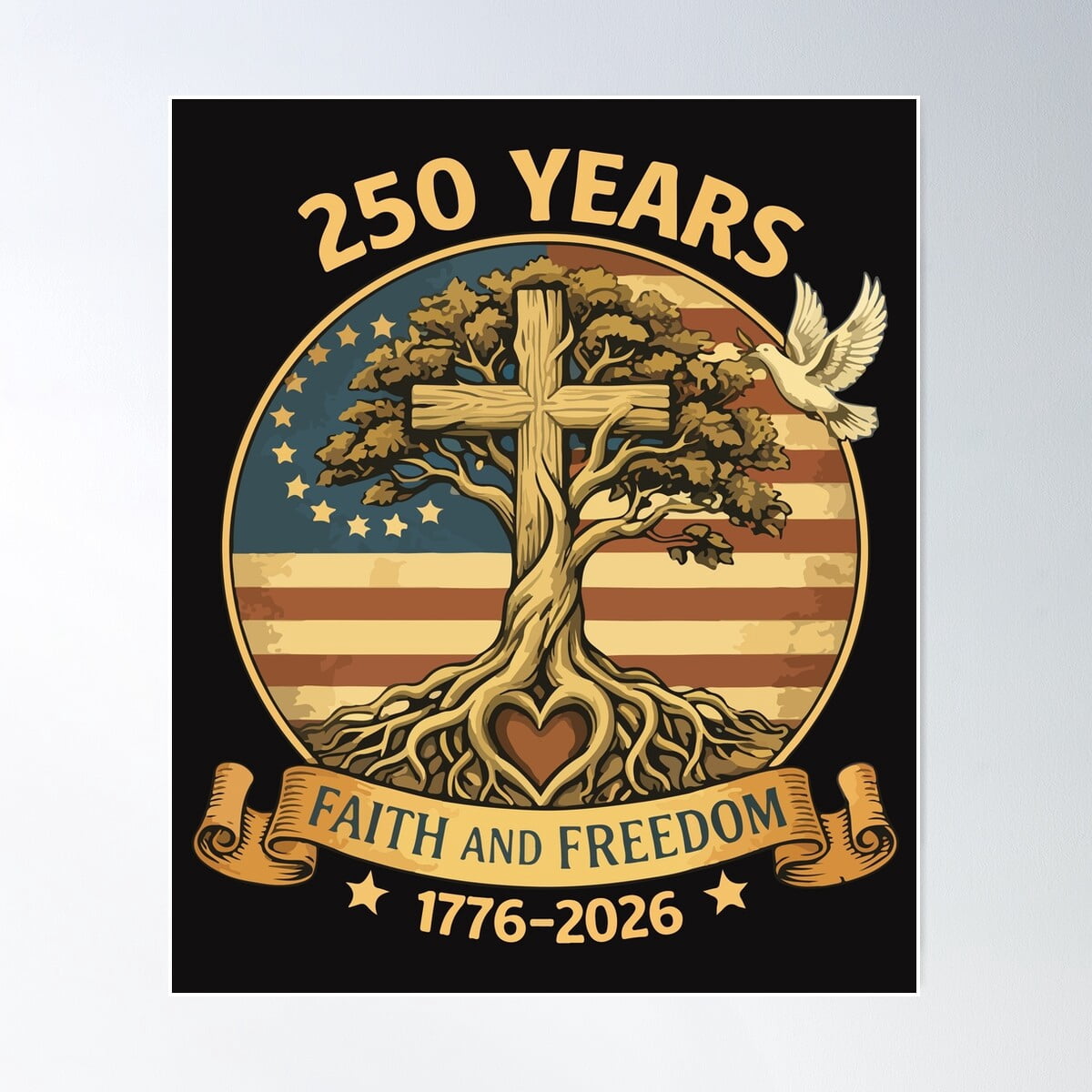 Flag Cross Tree 250 Years Faith Freedom 250Th Holy Shield Crest Layout ...