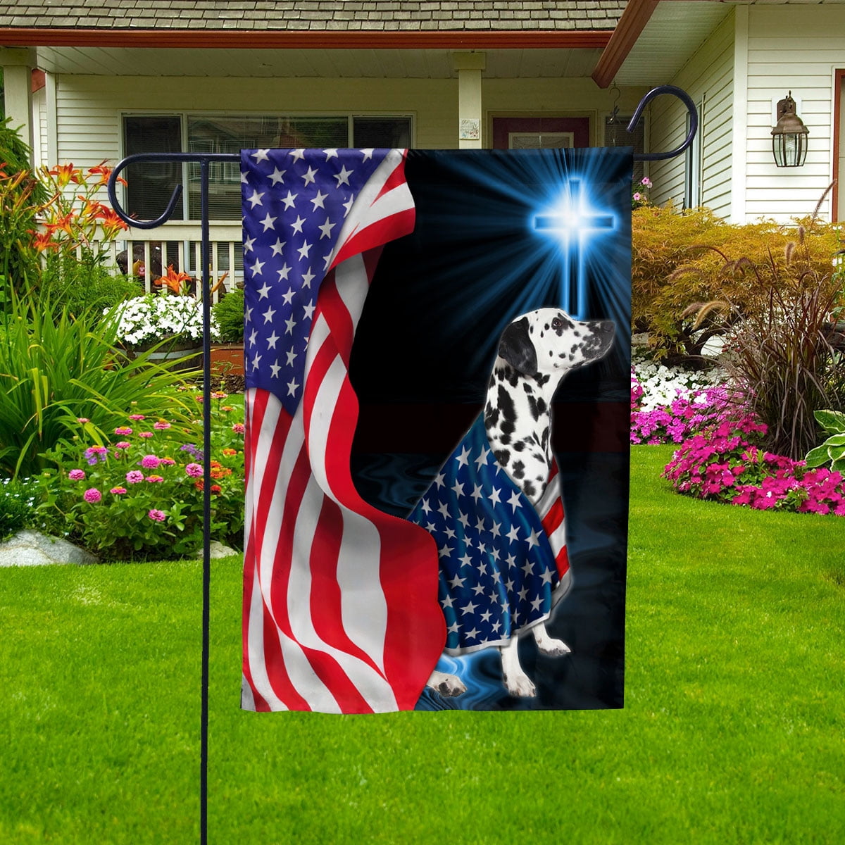 Flag Dalmatian Dog Wearing Flag American Patriot Proud Standing Under ...