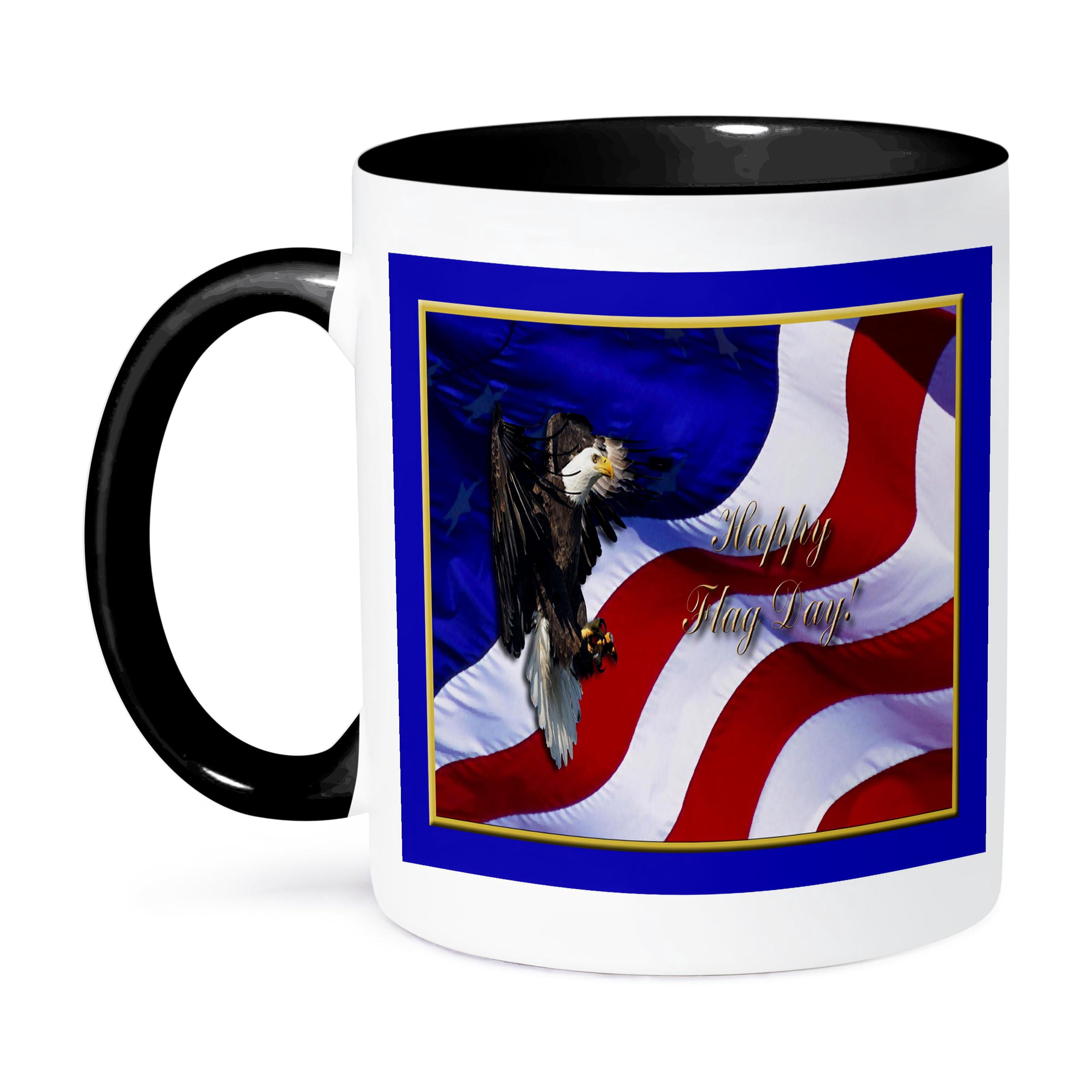3dRose, Flag Day Bald Eagle with American Flag, 11oz Two-Tone Black Mug ...