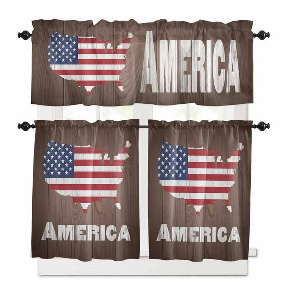 Flag Day Kitchen Curtains Valances and Tiers Vintage Red Stripes Blue ...