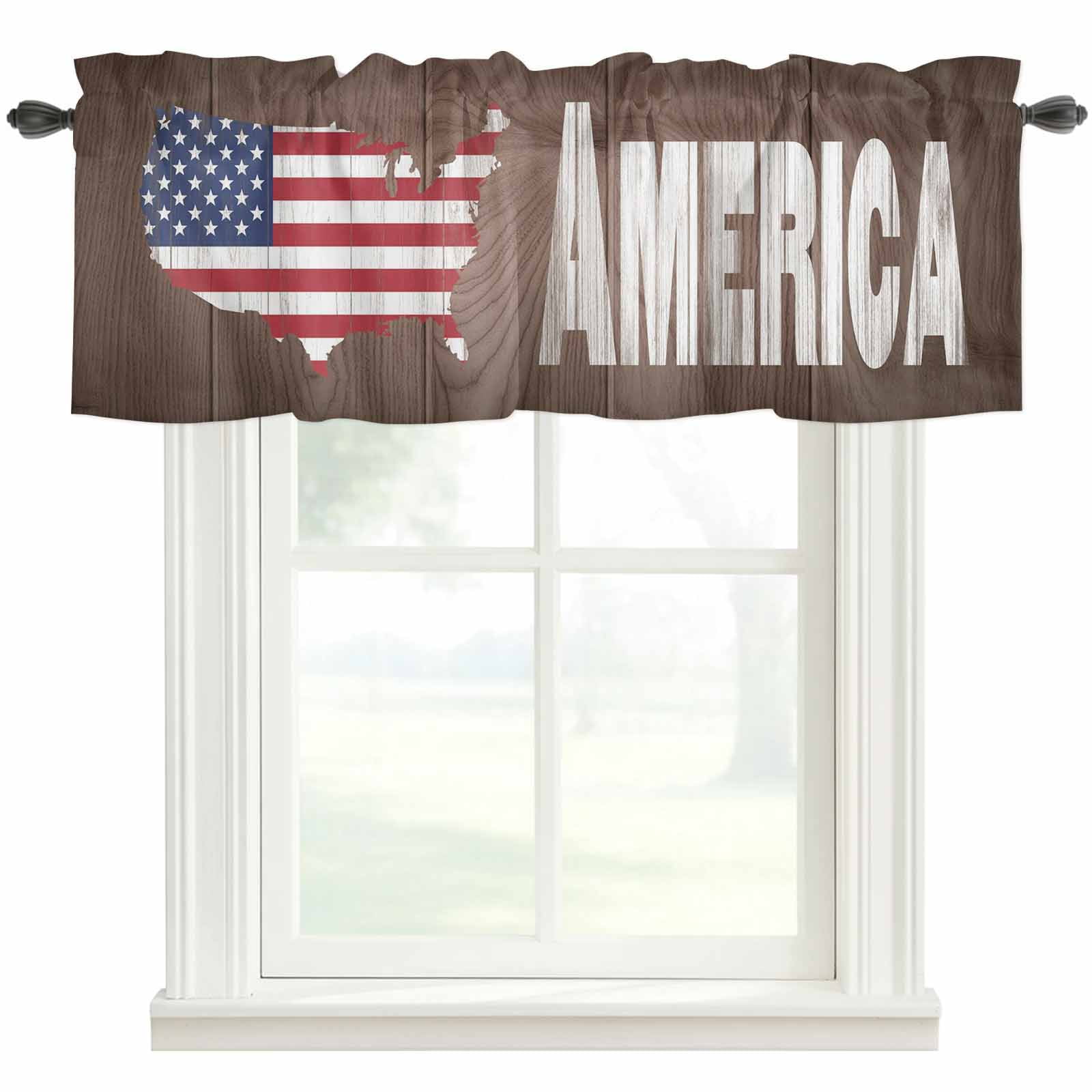 Flag Day Valances for Windows Vintage Red Stripes Blue Stars American ...