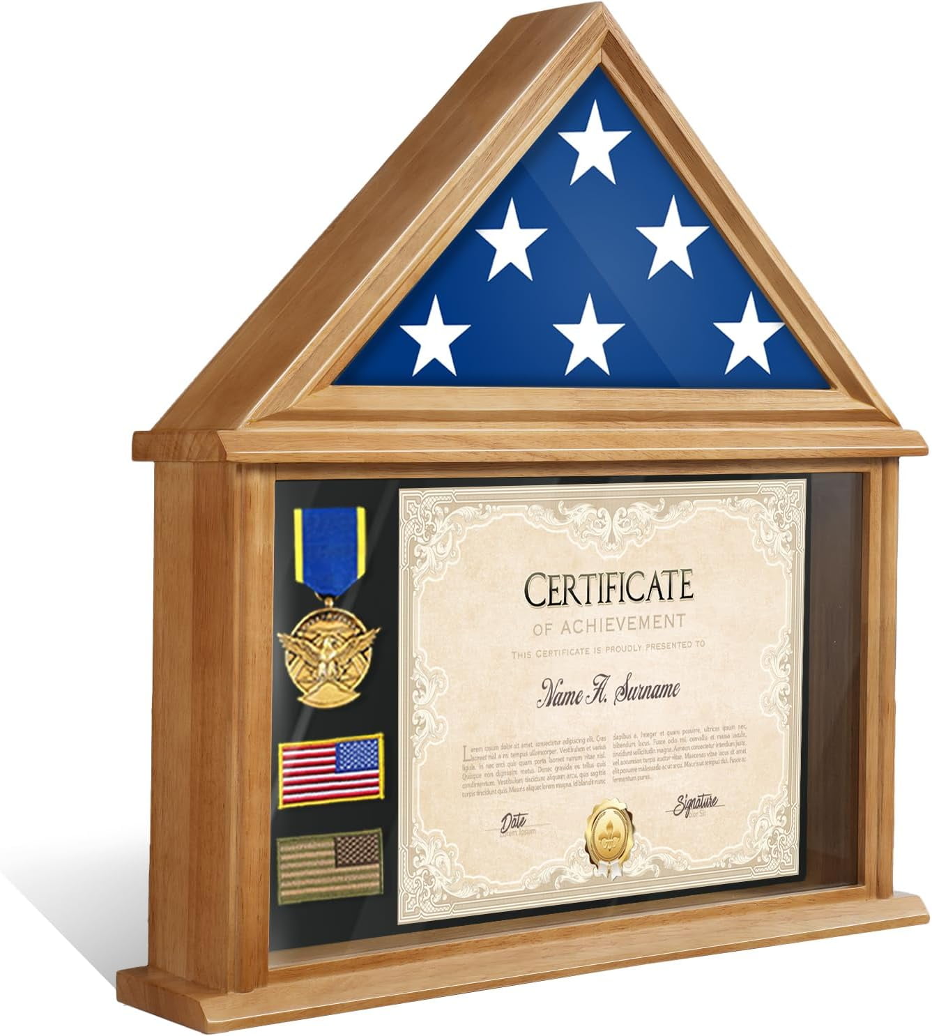 Flag Display Case Box for Folded 3'x5' American Veteran Flag Solid Wood ...