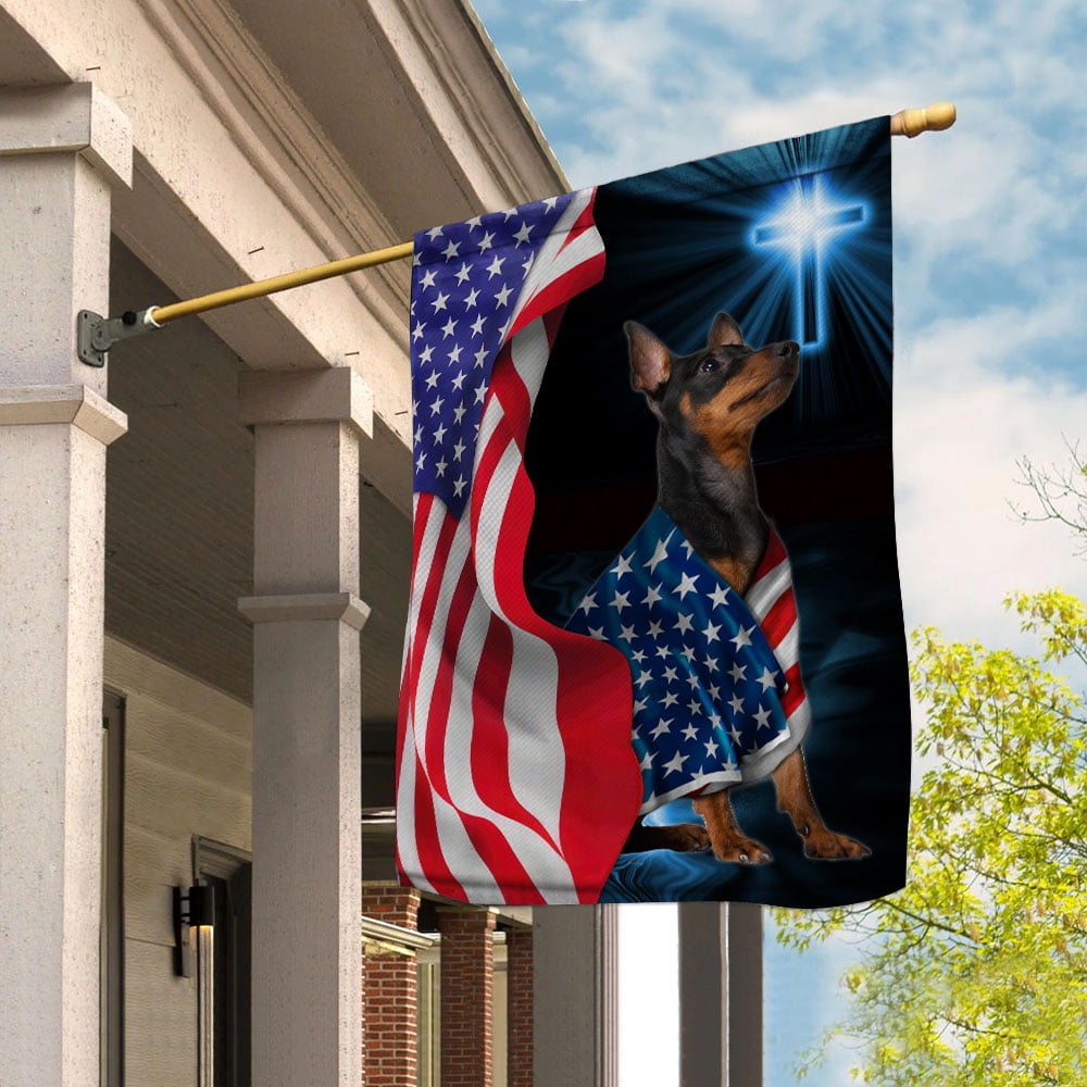 Flag Doberman Pinscher Dog Wearing Flag American Patriot Proud Standing ...
