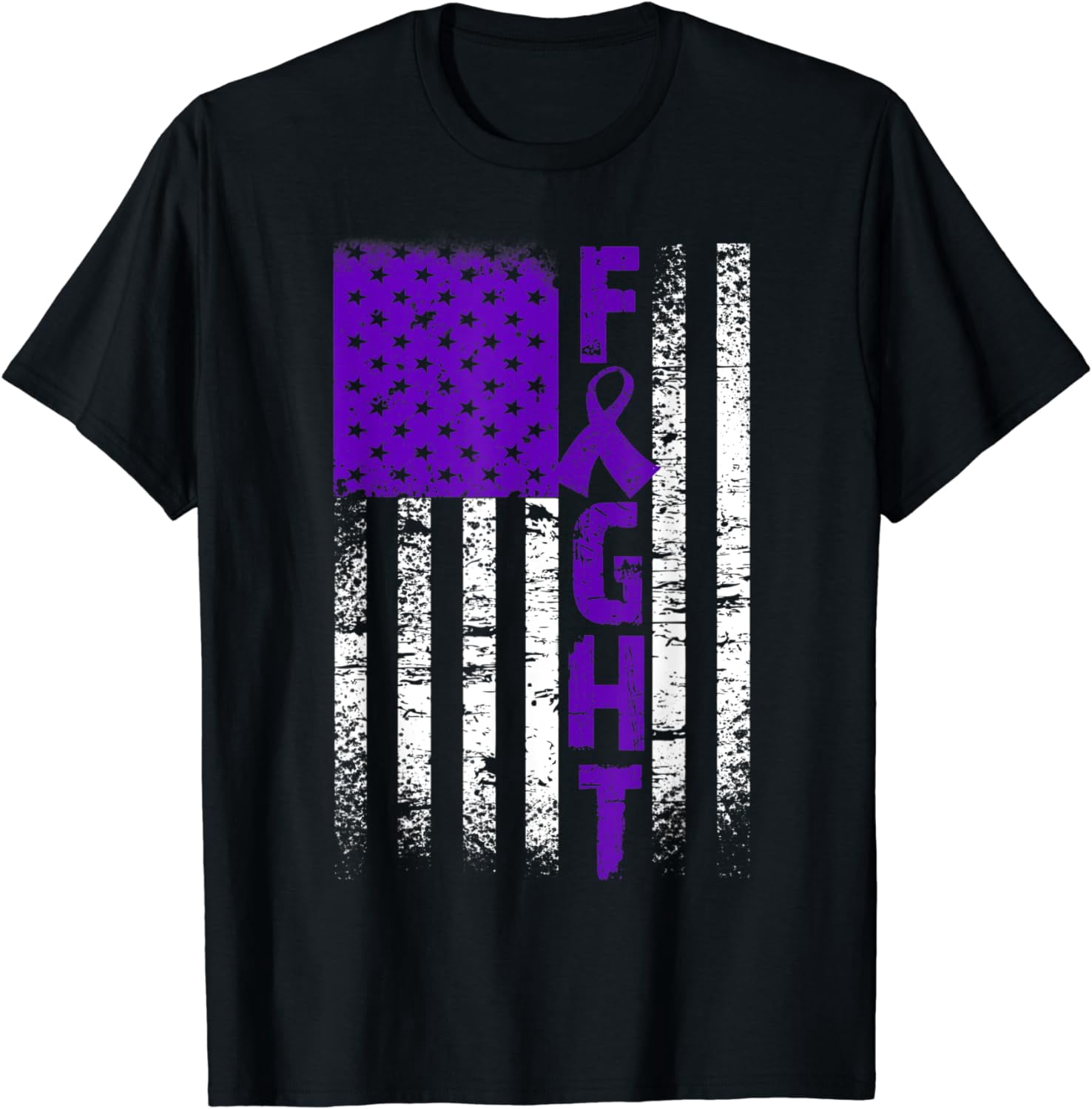 Flag Fight Thyroid Cancer Purple Ribbon Awareness Support T-Shirt ...
