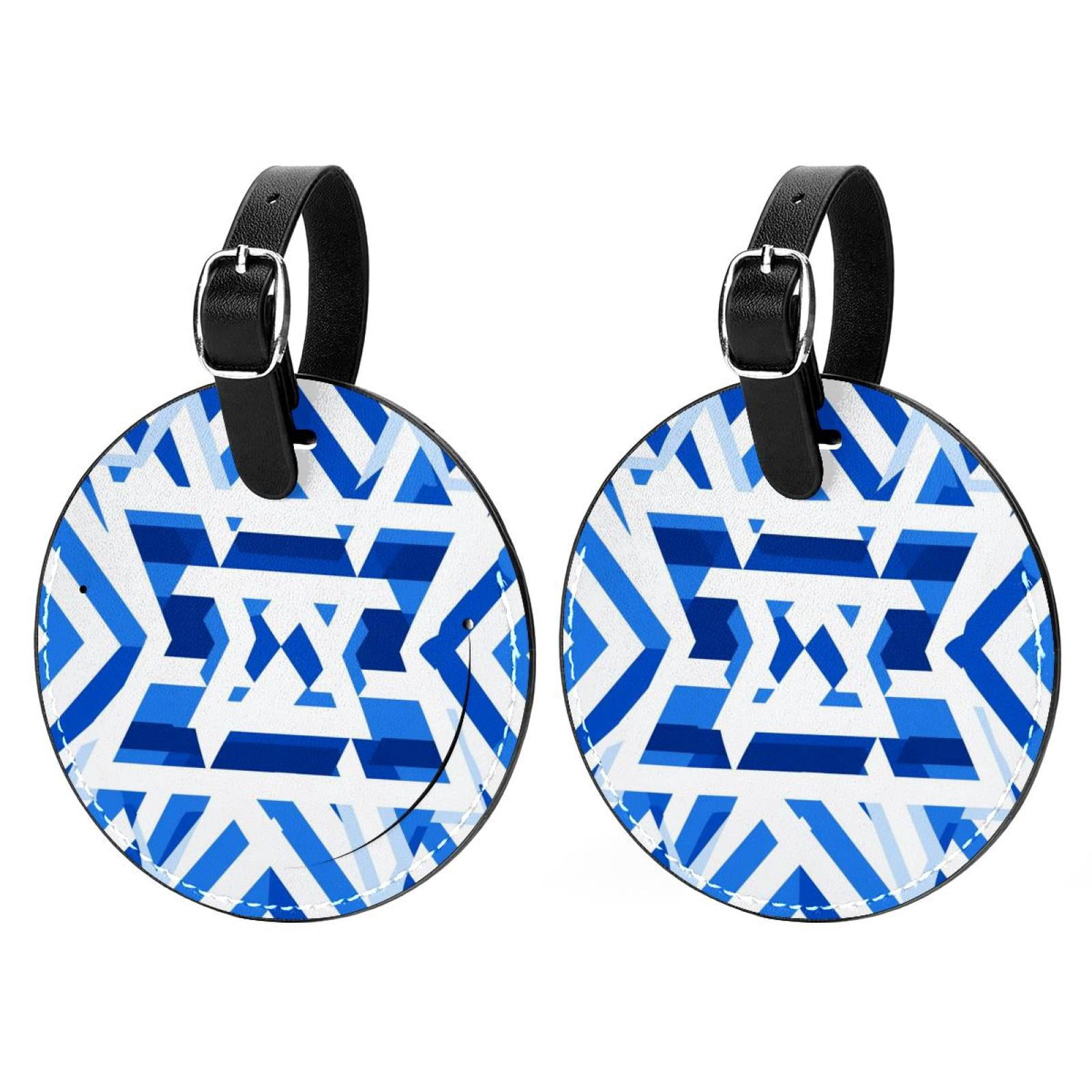 Flag of Israel Set of 2pcs PU Leather Round Suitcase Tags with Privacy ...