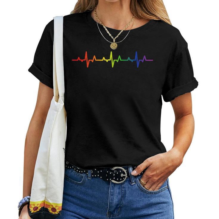 Flag LGBTQ Cool LGBT Ally Gay Heartbeat Pride Rainbow Women T-Shirt ...