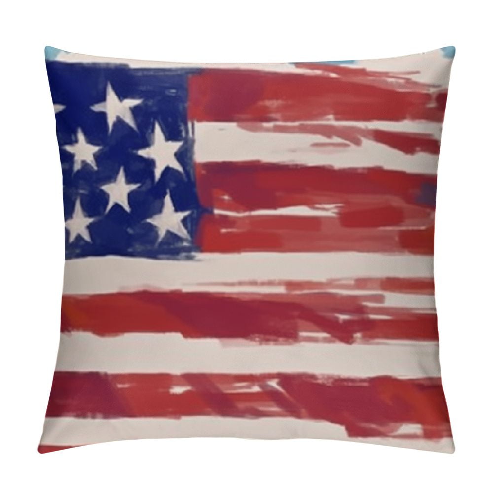 Flag Lumbar Pillow Cover Patriotic Red Blue Stars Stripes Flag of July ...