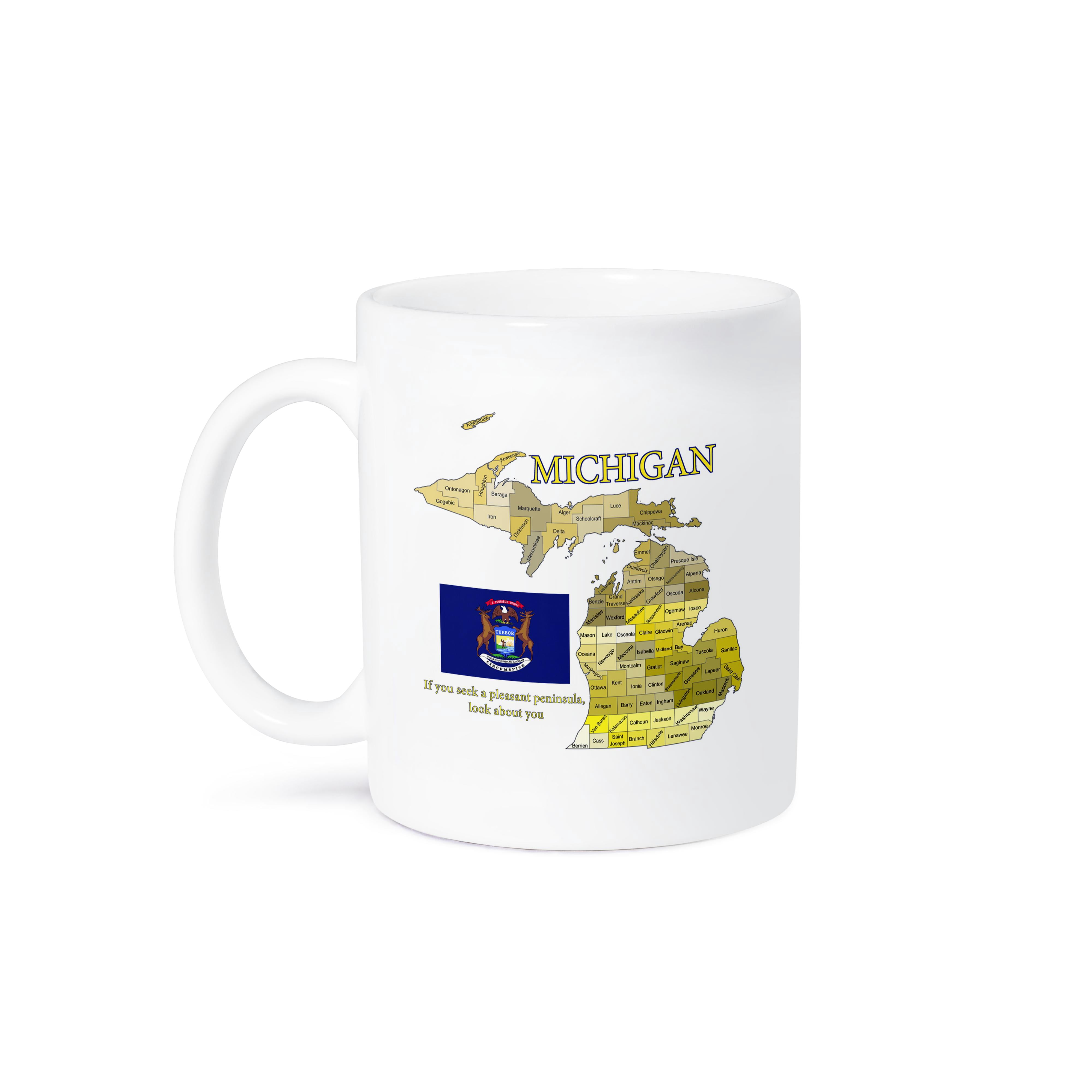 3dRose, Flag, Map and motto of Michigan with all counties labeled, 11oz ...