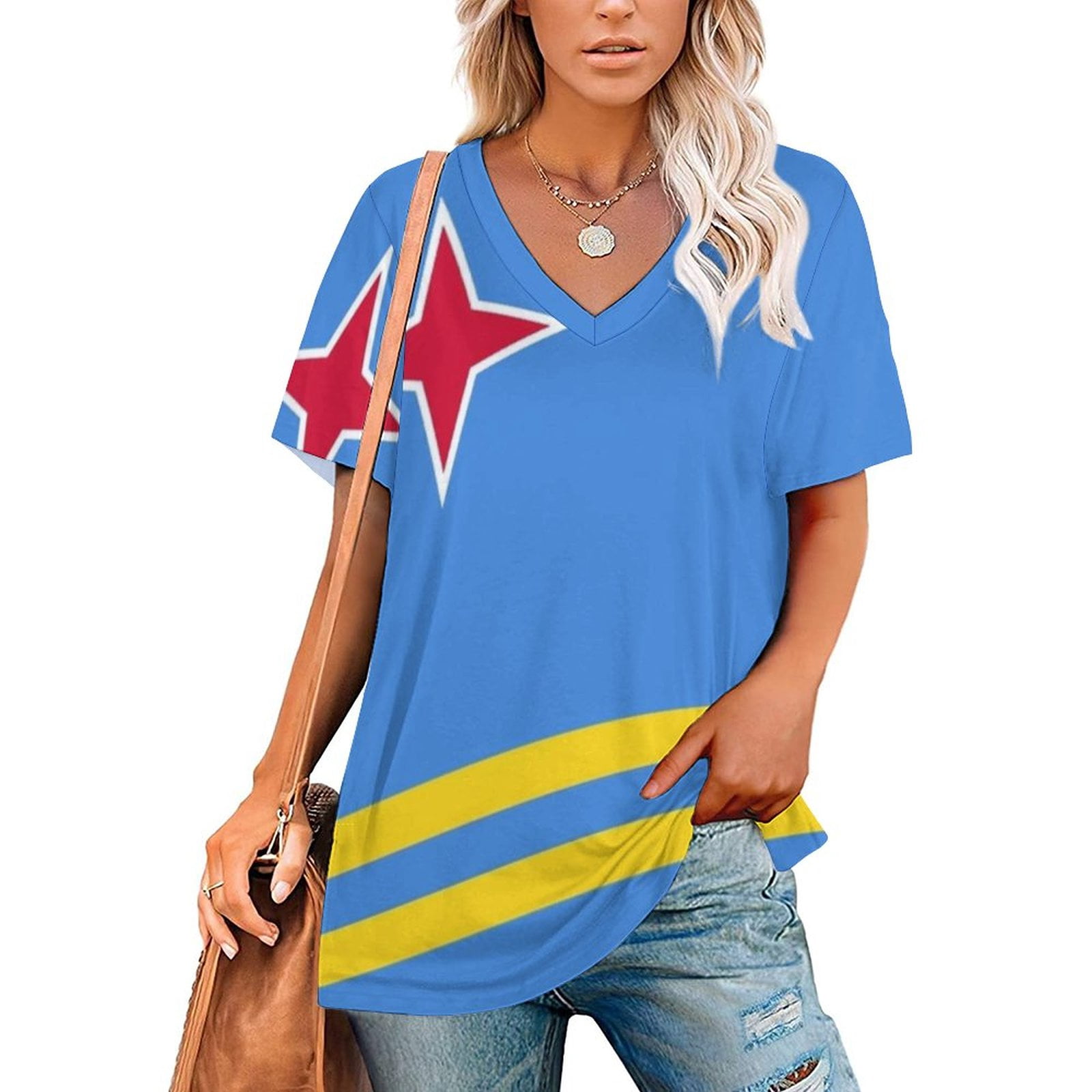 Flag Of Aruba New Fashion Zip Off Shoulder Top Short-Sleeve Women Shirt ...