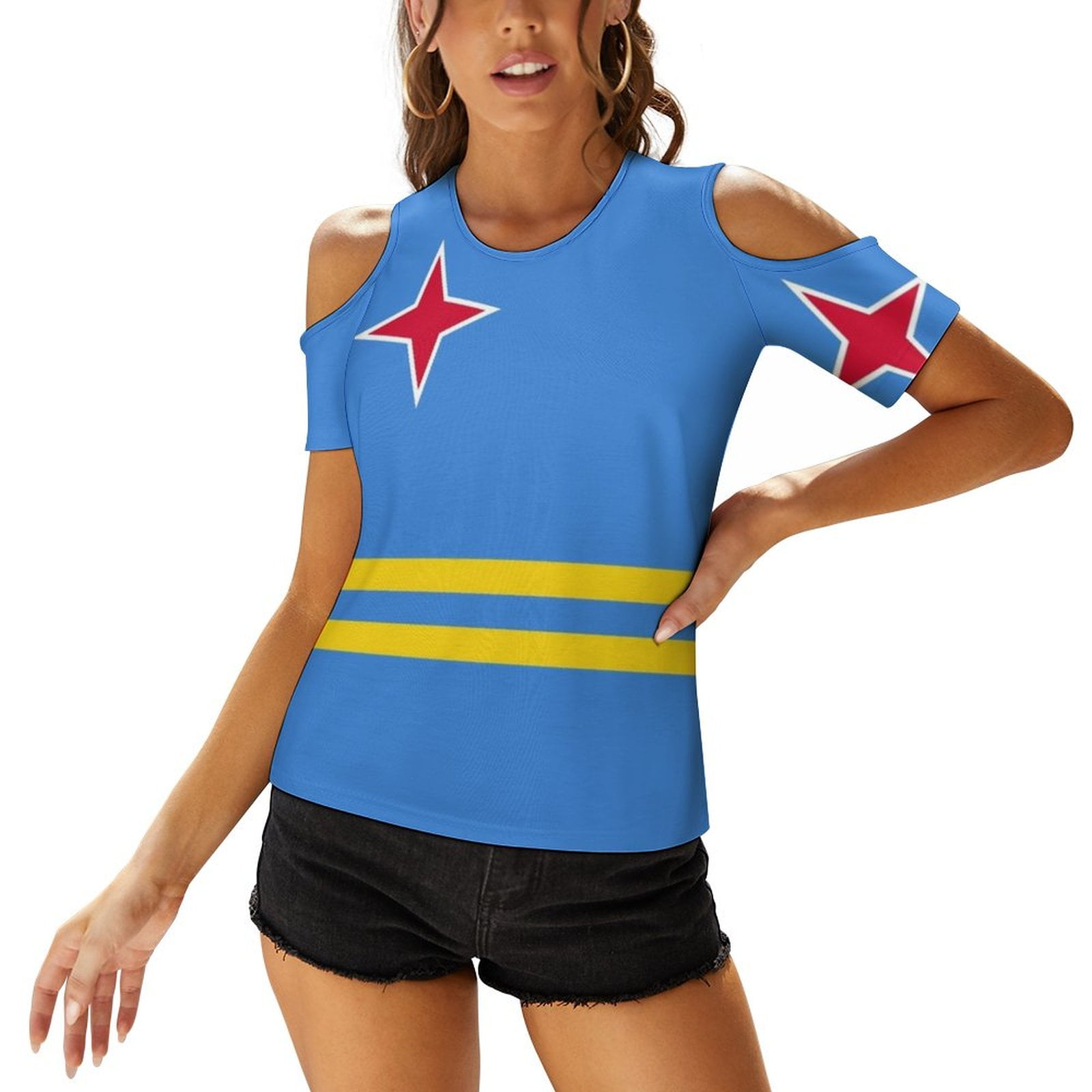 Flag Of Aruba New Fashion Zip Off Shoulder Top Short-Sleeve Women Shirt ...