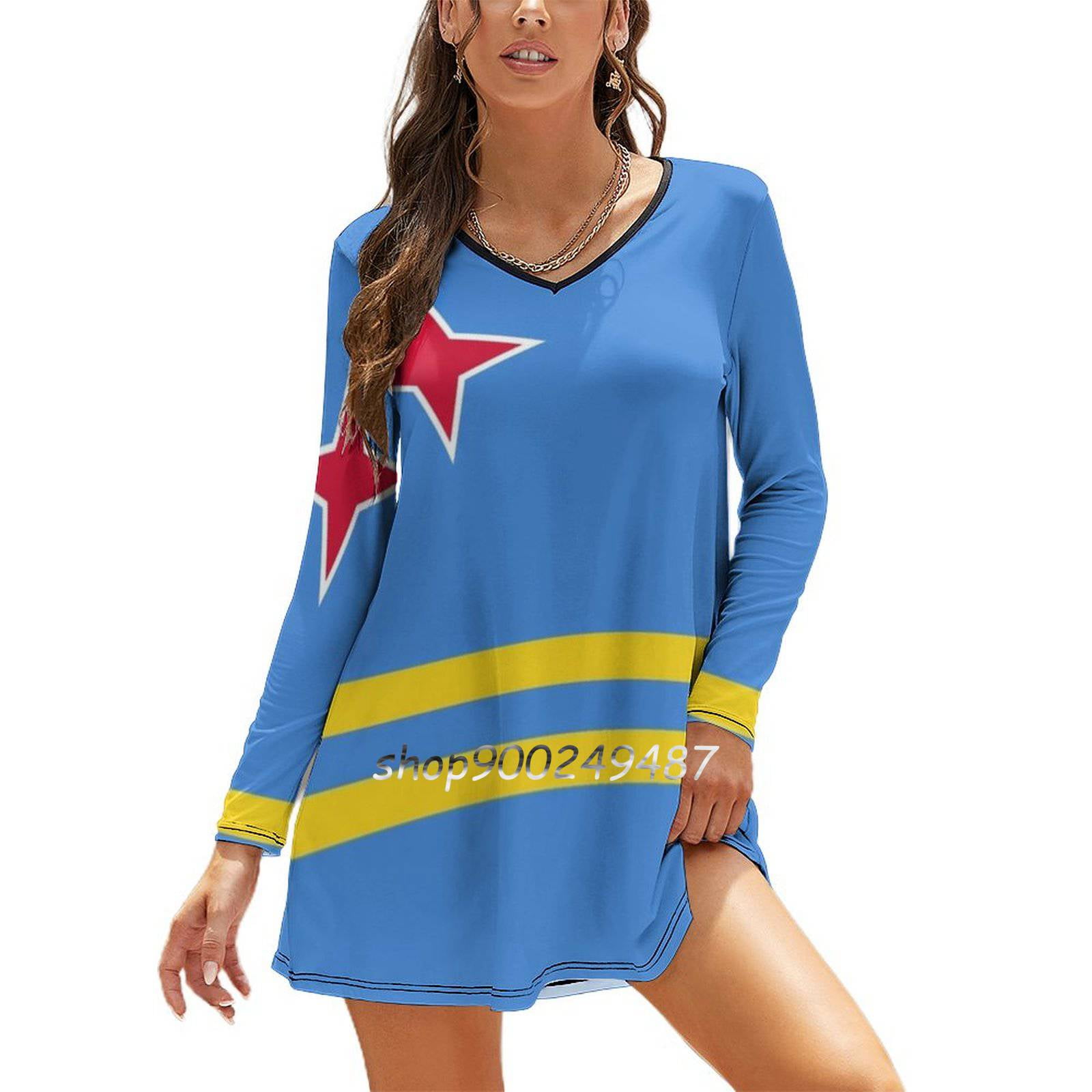 Flag Of Aruba Square Neck Dress New Plus Size Elegant Women Waist Tight ...