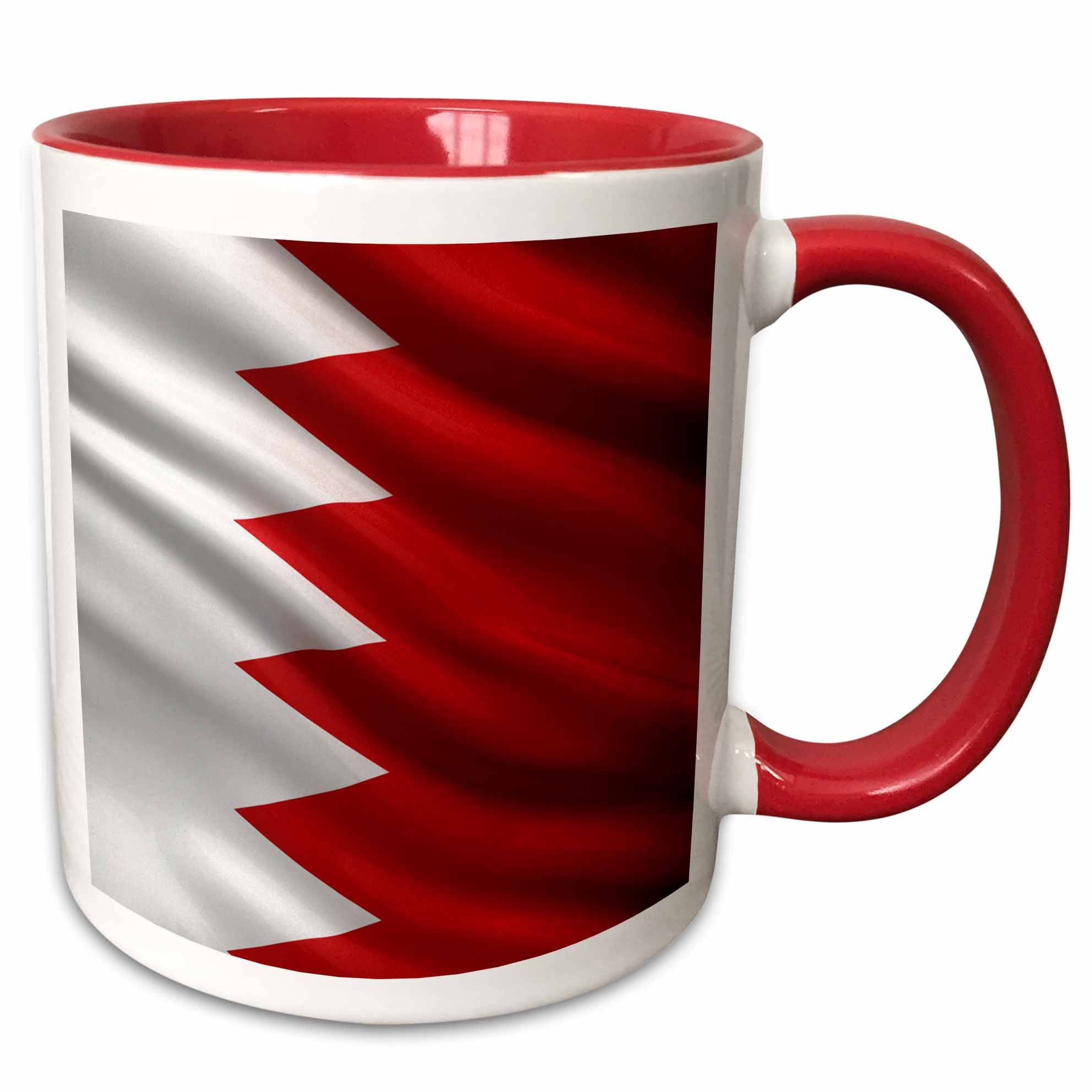 3drose, Flag of Bahrain Waving in the Wind, 15oz Two-tone Red Mug ...