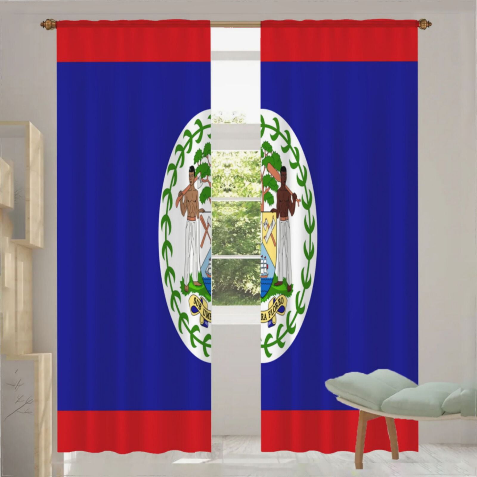 Flag Of Belize Window Tulle Curtains for Living Room Kitchen Modern Window Treatments Voile ...