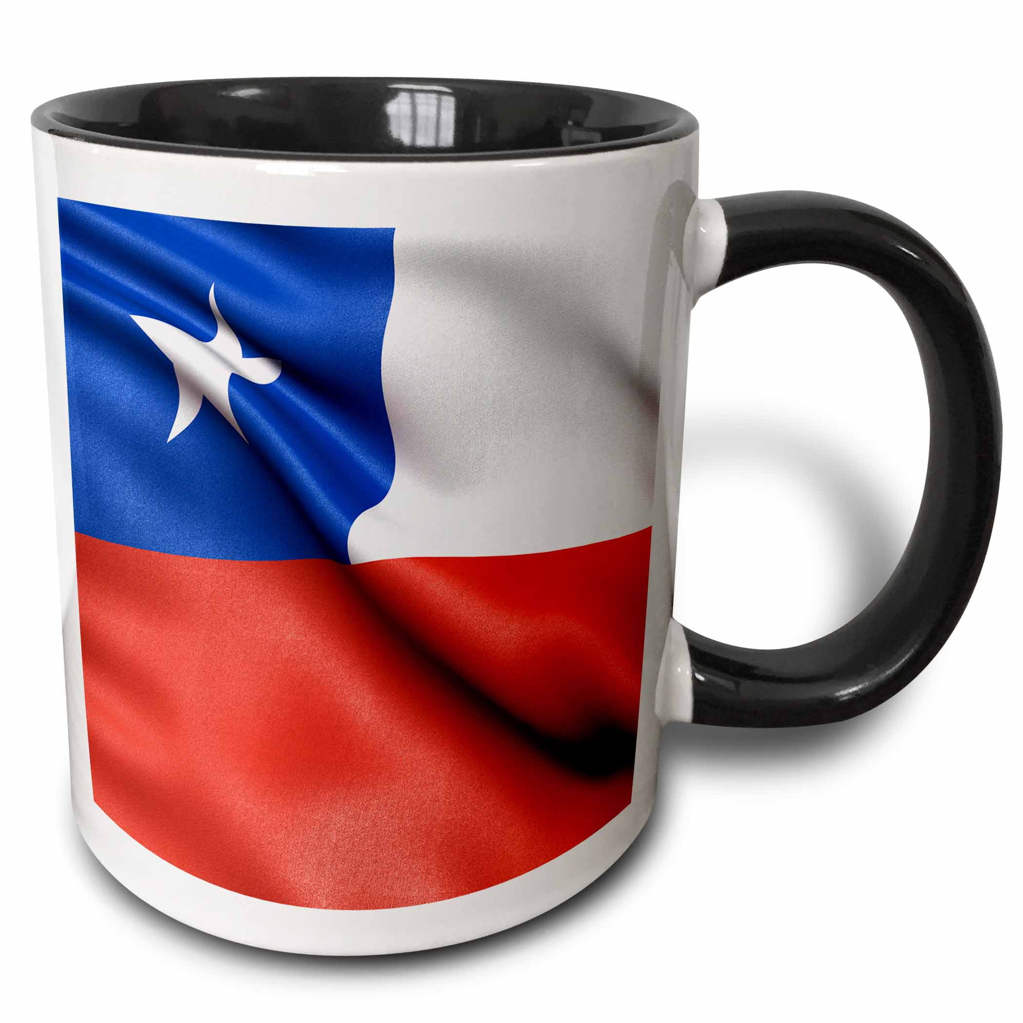 3drose, Flag of Chile Waving in the Wind, 15oz Two-tone Black Mug ...