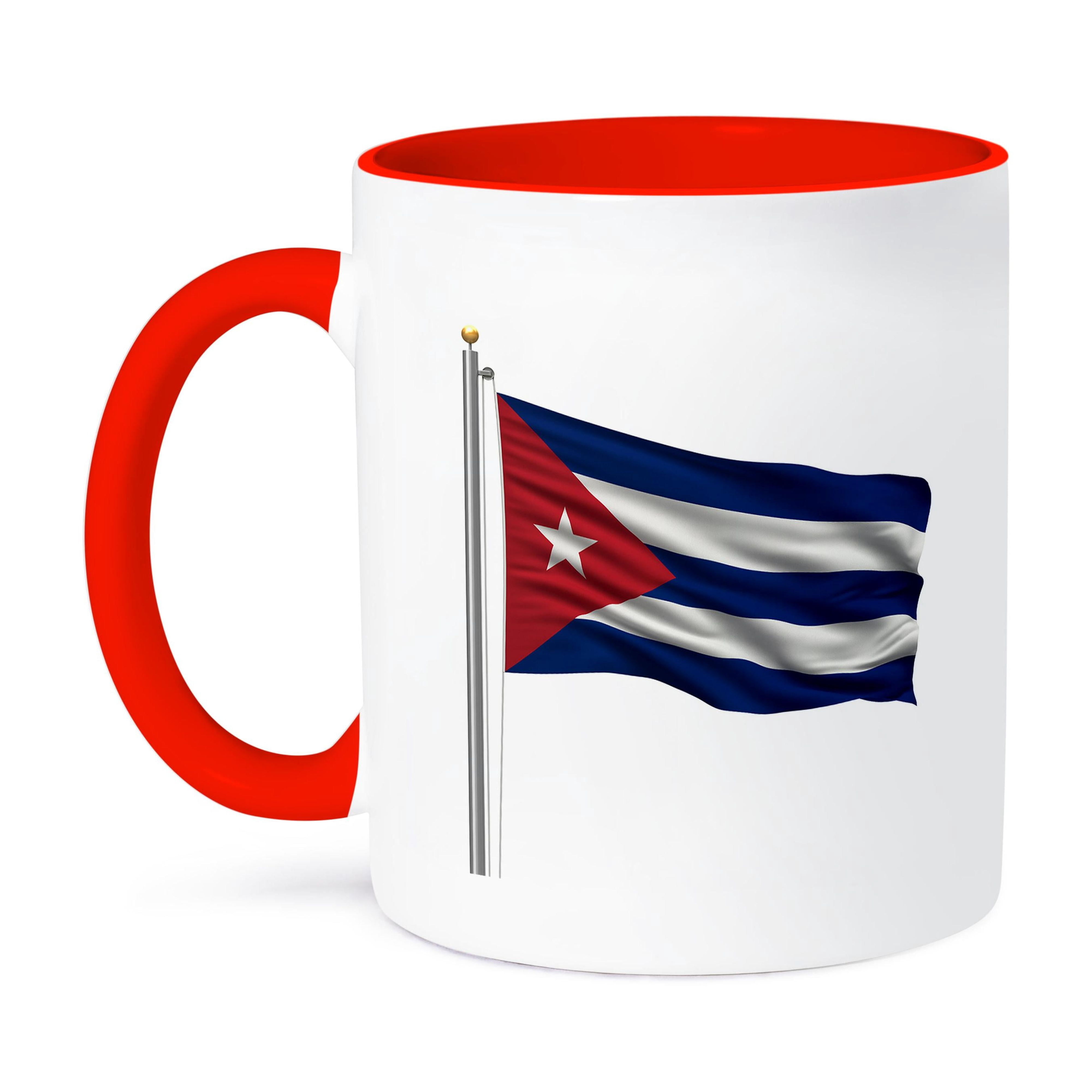 Flag Of Cuba On A Flag Pole Over White Cuban, 15oz Two-Tone Red Mug ...