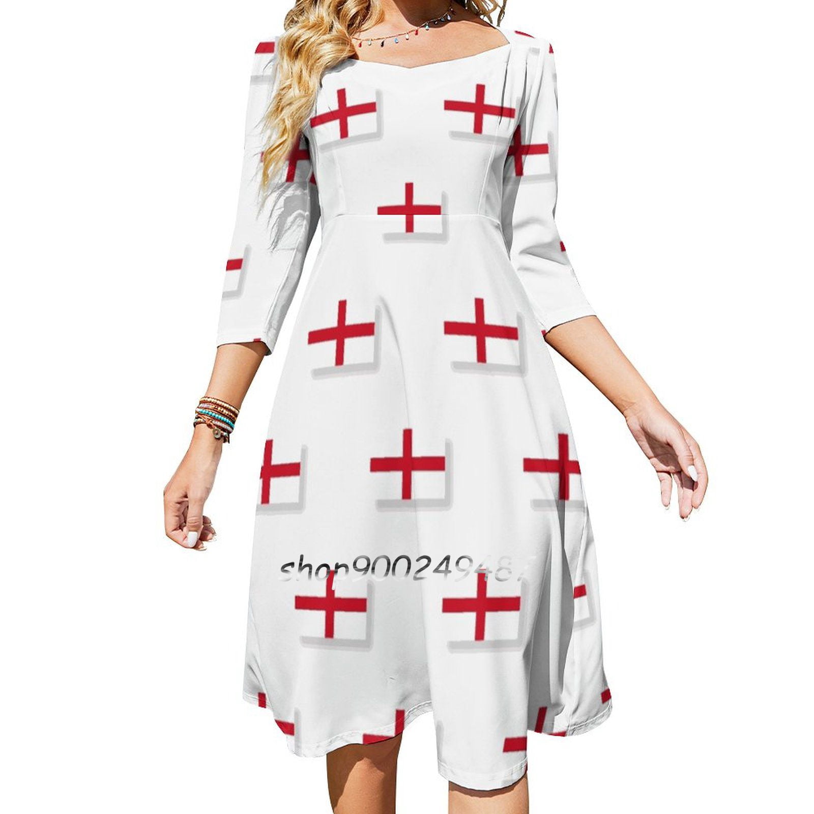 Flag Of England Pattern Flare Dress Square Neck Dress Elegant Female ...