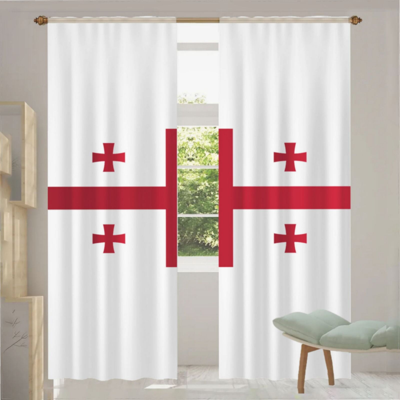 Flag Of Georgia Official Curtains for Living Room Bedroom Decor Transparent Chiffon Sheer Voile ...