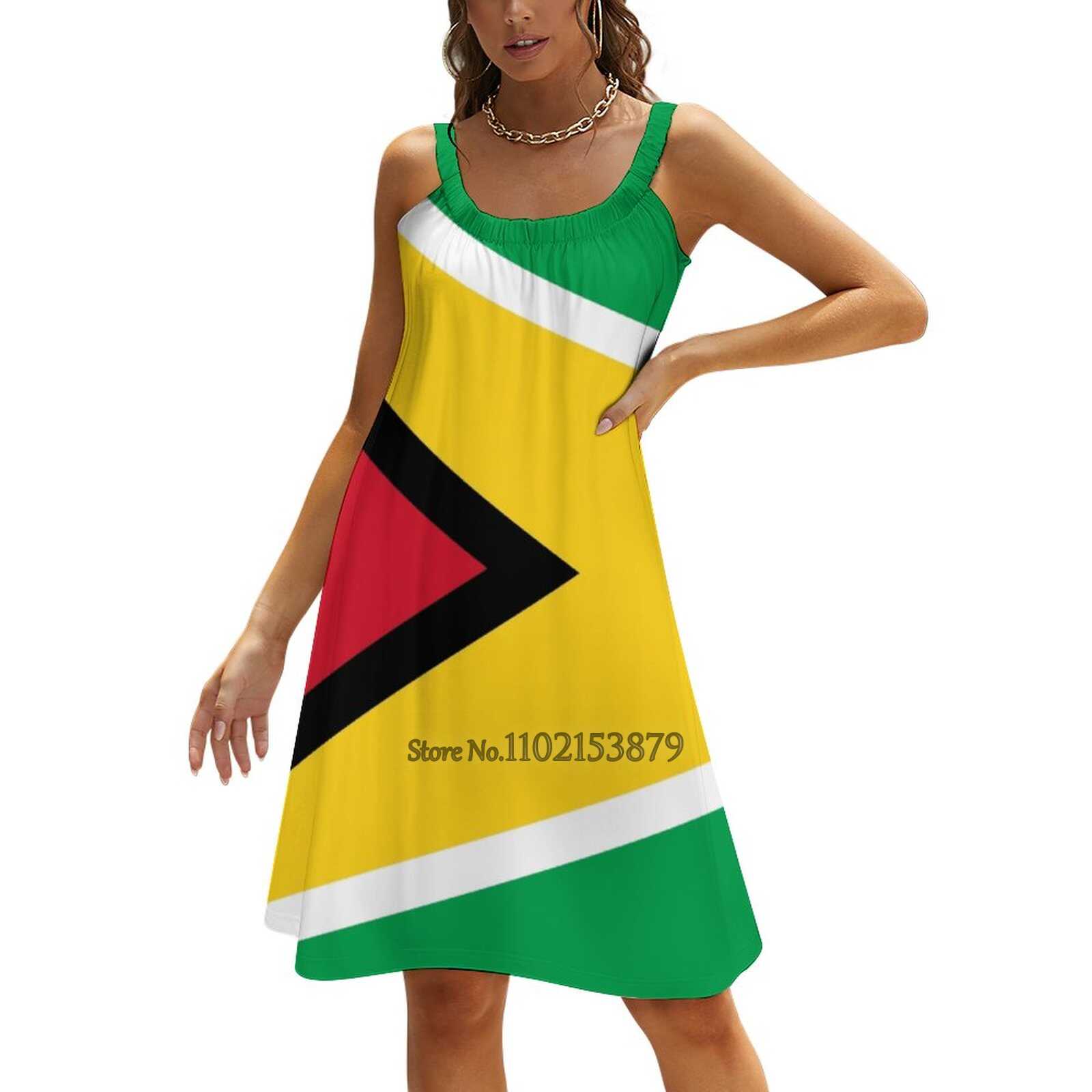 Flag Of Guyana Back Lacing Backless Dress Square Neck Dress Sweetheart ...