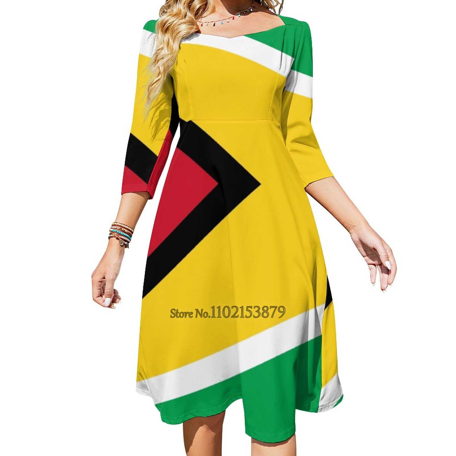 Flag Of Guyana Back Lacing Backless Dress Square Neck Dress Sweetheart ...