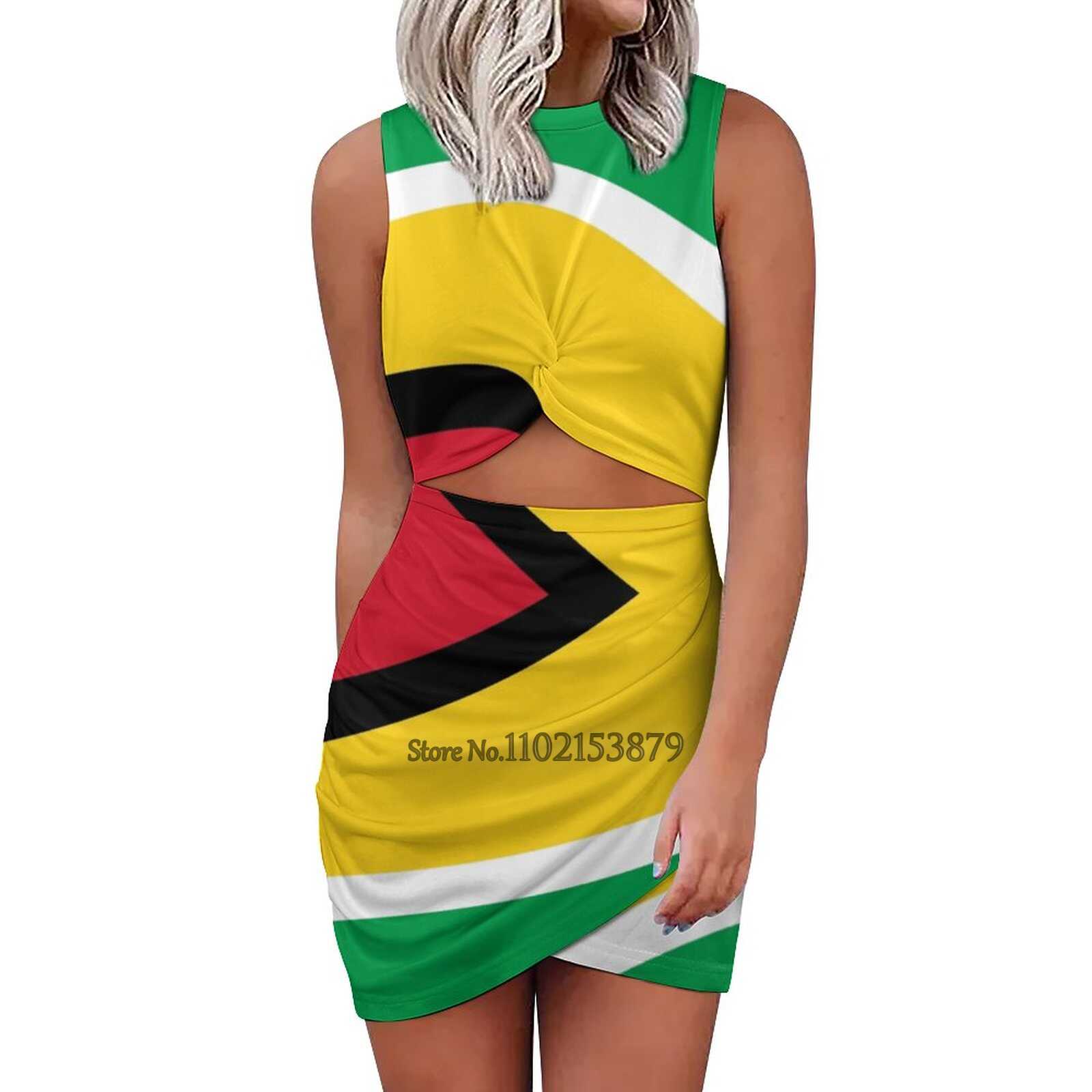 Flag Of Guyana Back Lacing Backless Dress Square Neck Dress Sweetheart ...