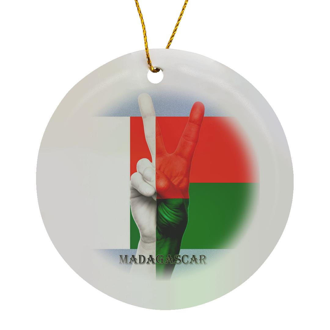 3drose, Flag of Madagascar Peace Sign, Circle Porcelain Ornament ...