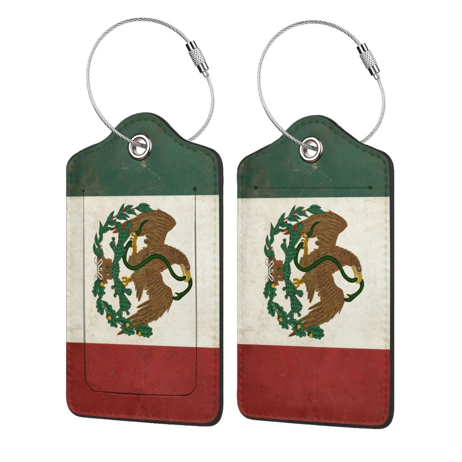 Flag Of Mexican Leather Luggage Tags with Full Privacy Cover Stainless ...