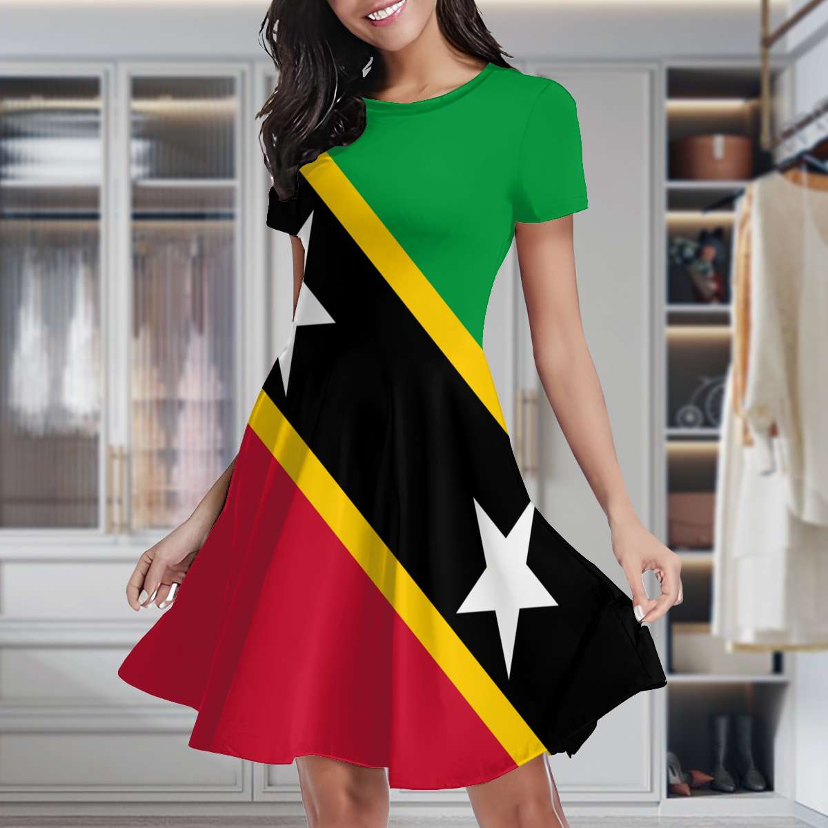 Flag Of Saint Kitts And Nevis Women's Classic Swing Skater Dress Casual ...