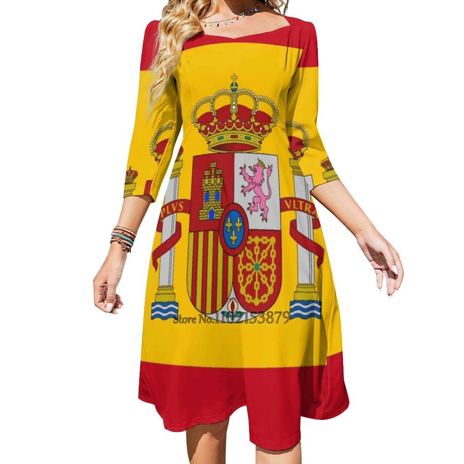 Flag Of Spain Back Lacing Backless Dress Square Neck New Plus Size ...