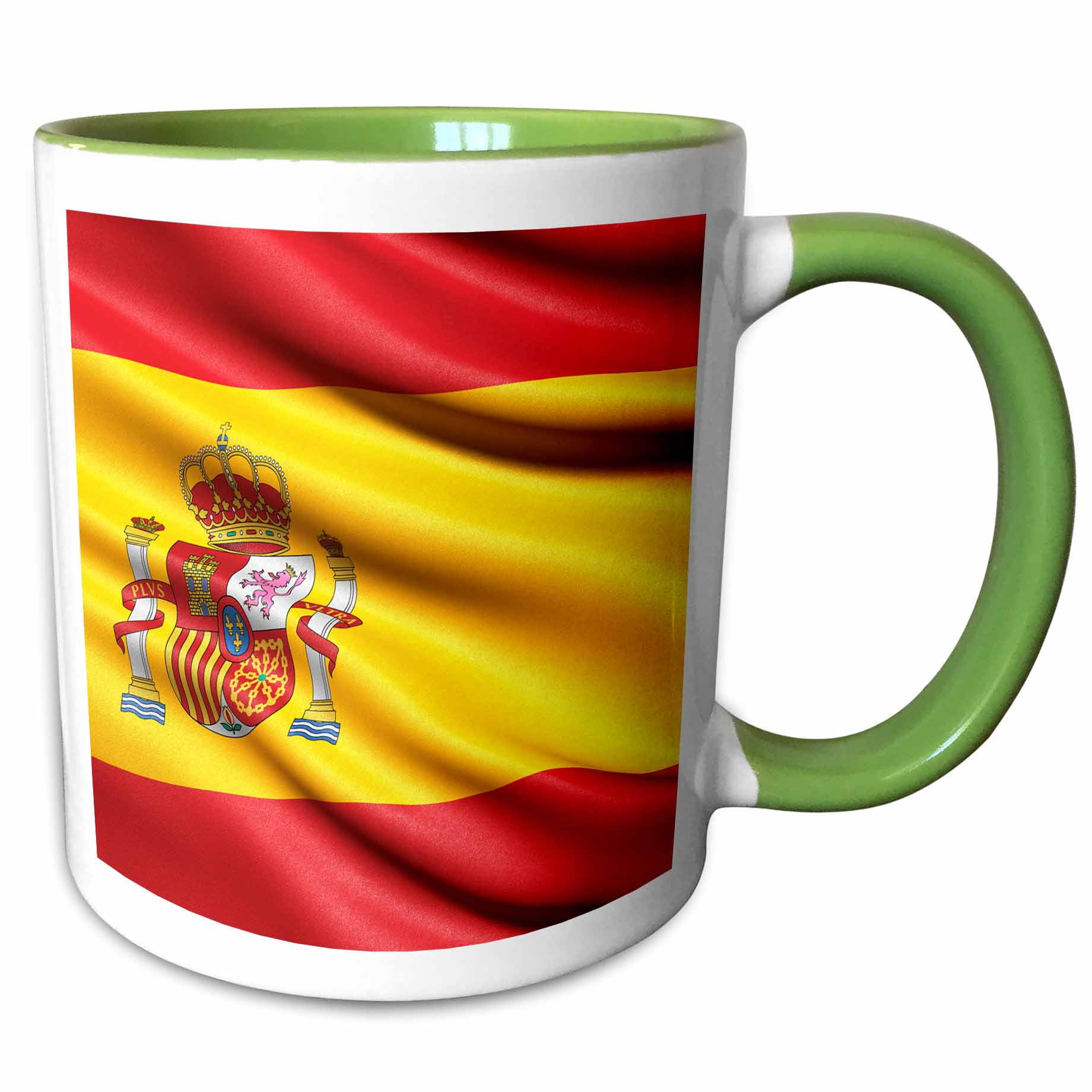 3drose, Flag of Spain Waving in the Wind, 15oz Two-tone Green Mug ...