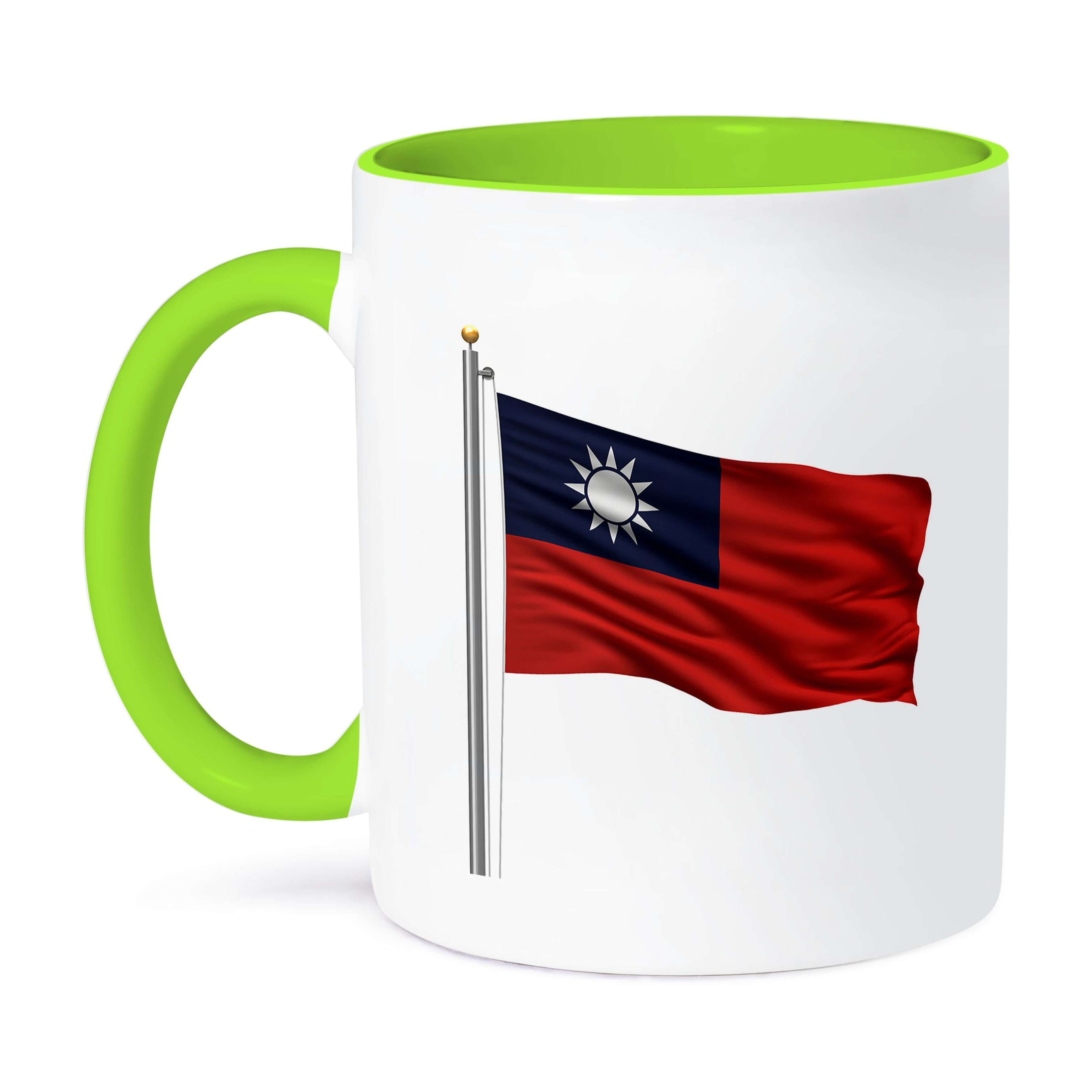Flag Of Taiwan On A Flag Pole Over White Taiwanese, 11oz Two-Tone Green ...