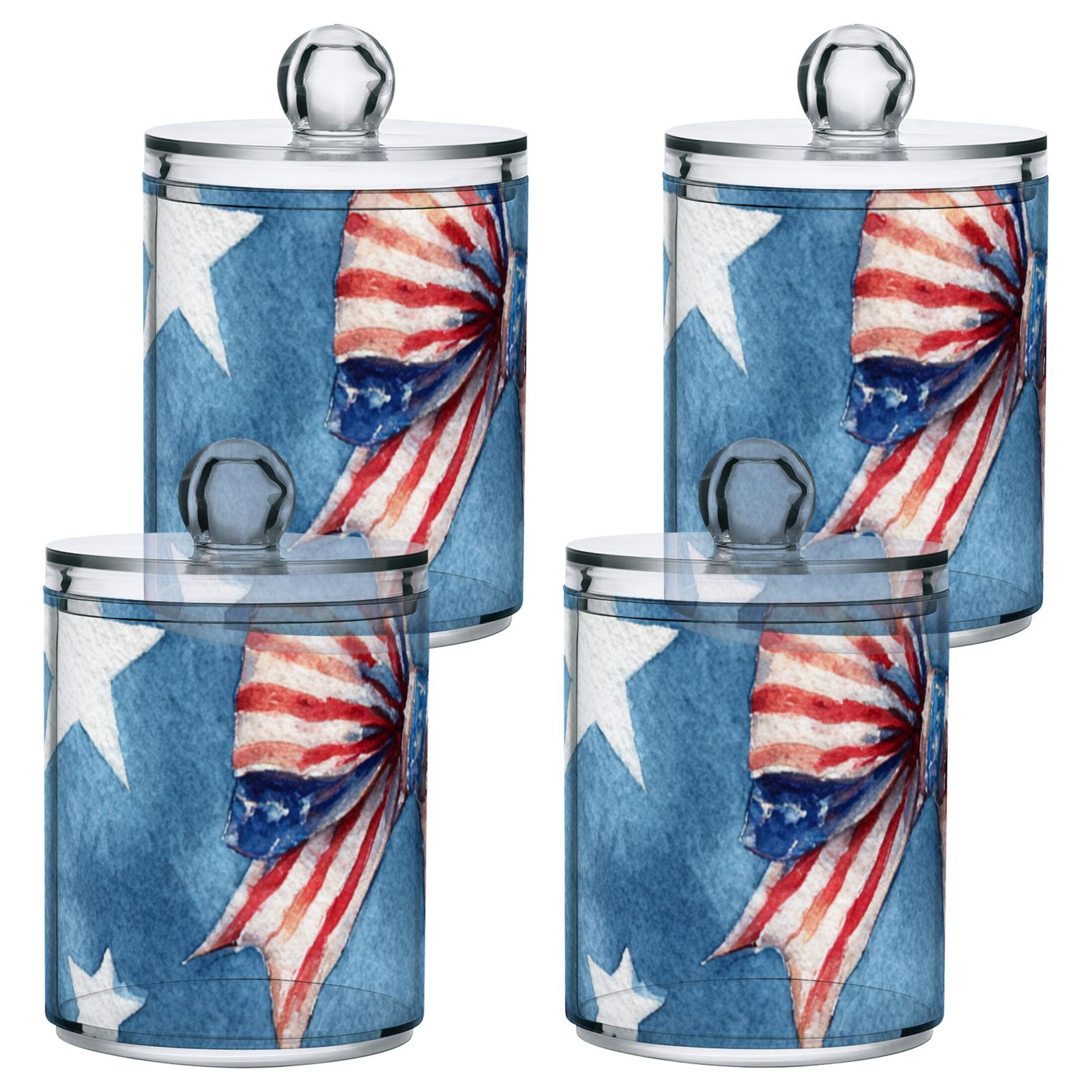 Flag Pattern Bows Stars Cherries Watercolor Translucent Plastic Cans ...