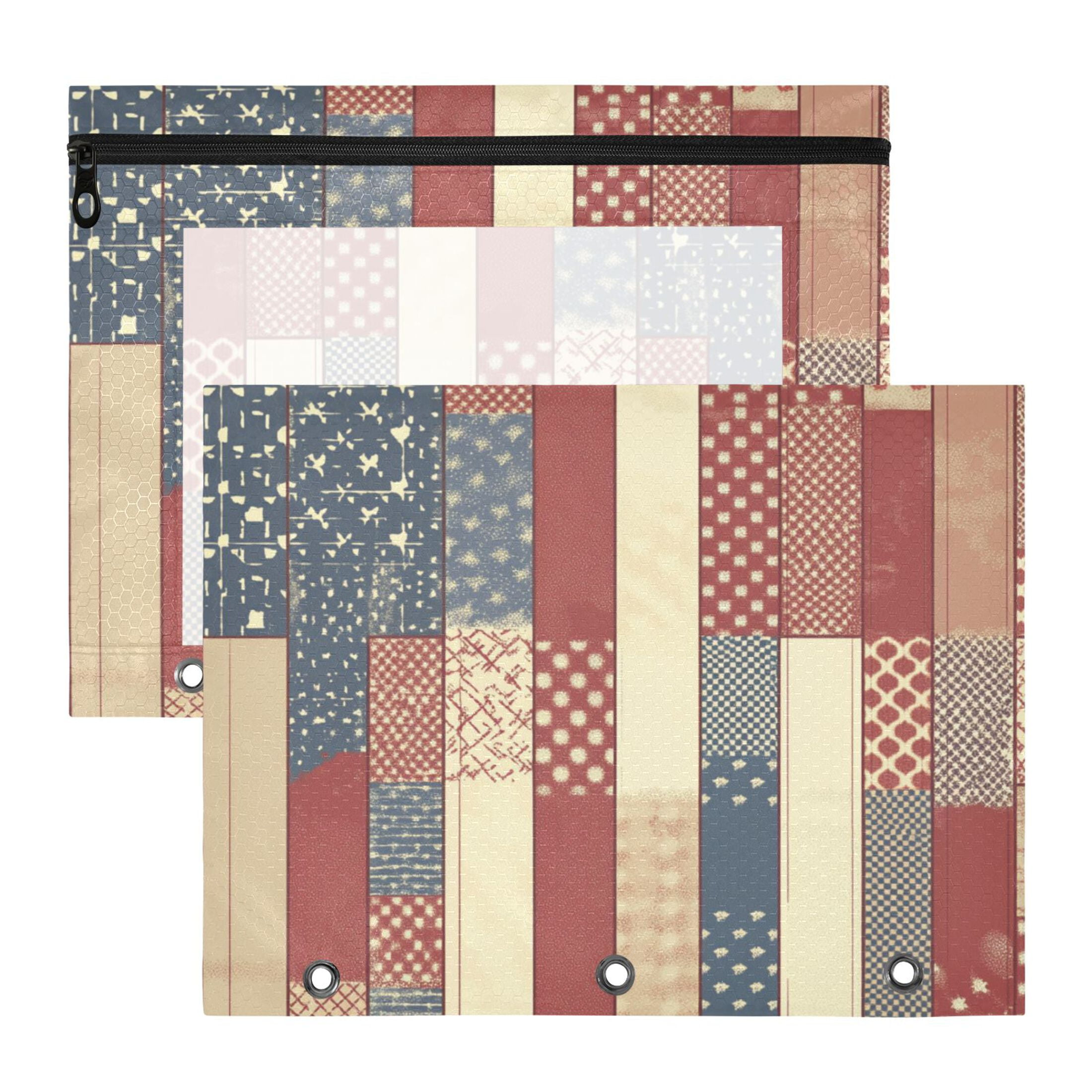 Flag Pattern Patchwork 3-Ring Binder Pouches A4 Size Zipper Pocket File ...