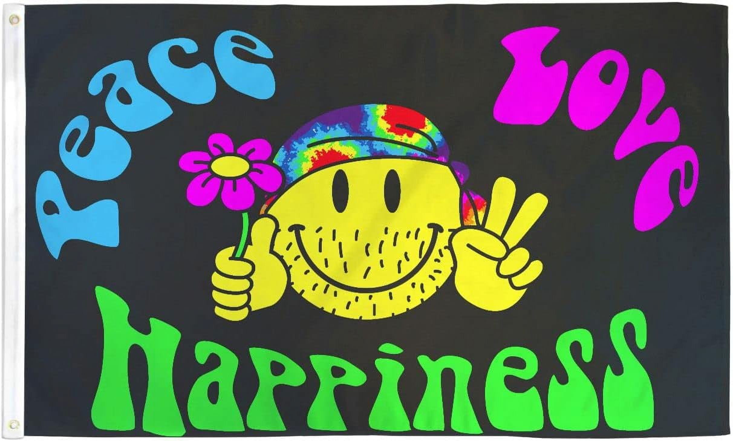 Flag Peace Love Happiness Polyester Happy Face Hippie - Walmart.com