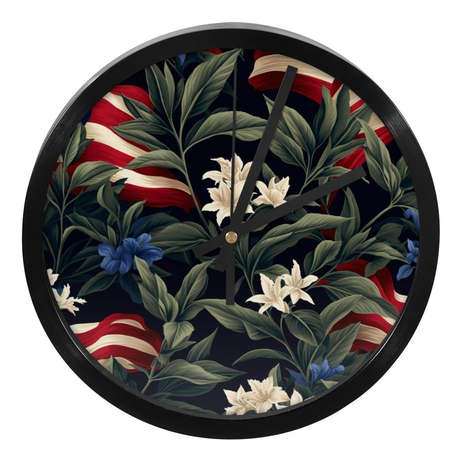 Flag Plants 9.8 Inches Silent Wall Clock, Round Digital Battery ...