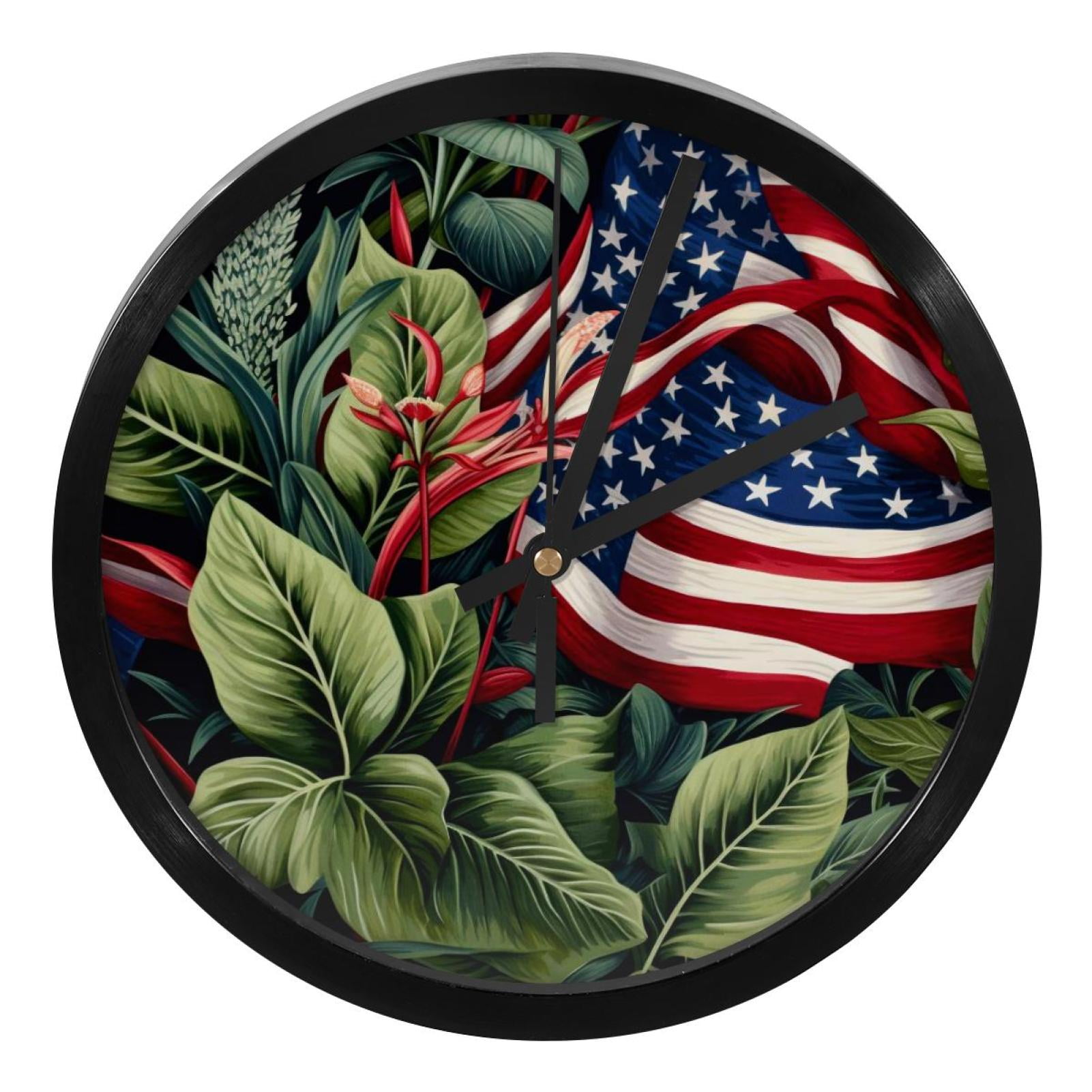 Flag Plants 9.8 Inches Silent Wall Clock, Round Digital Battery ...