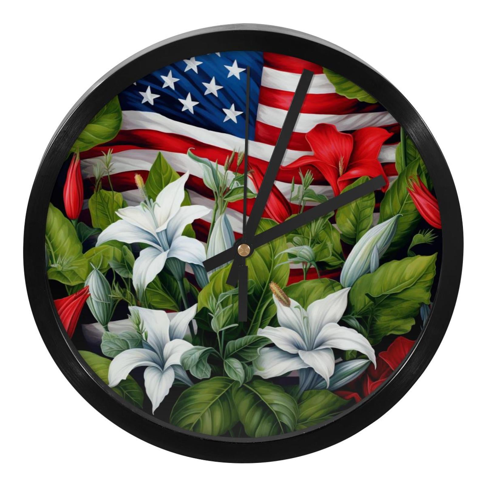 Flag Plants 9.8 Inches Silent Wall Clock, Round Digital Battery ...