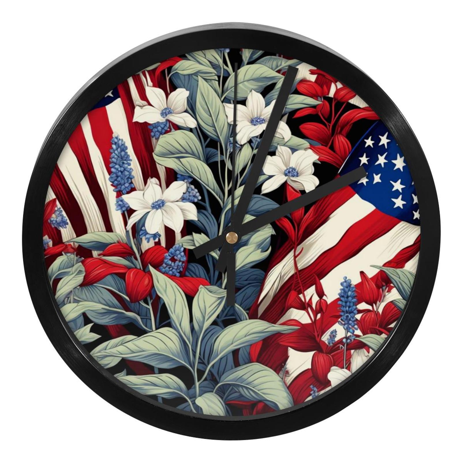Flag Plants 9.8 Inches Wall Clock - Silent Round Digital Clock, Battery ...