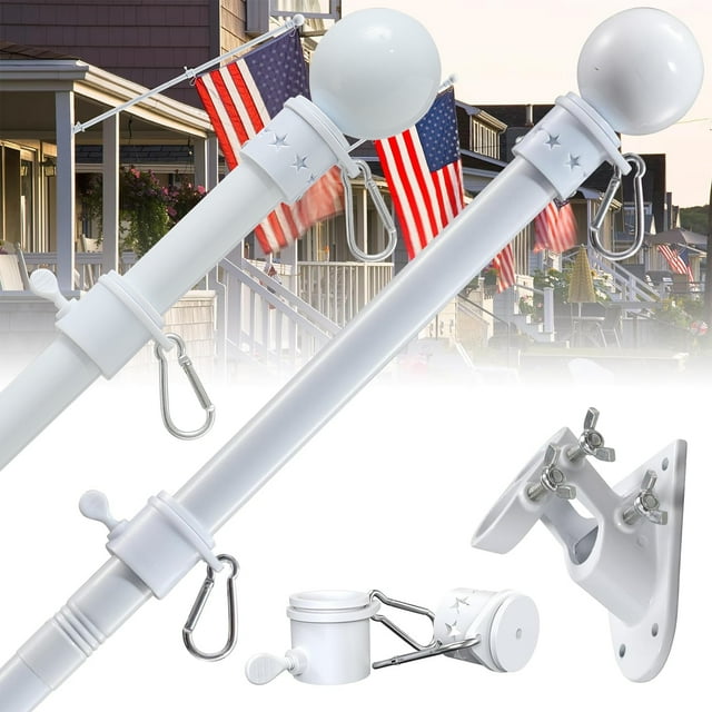 Flag Pole, 6 FT-2PACK Flag Pole Kit for House, 2 No-Tangle Rings Clips ...