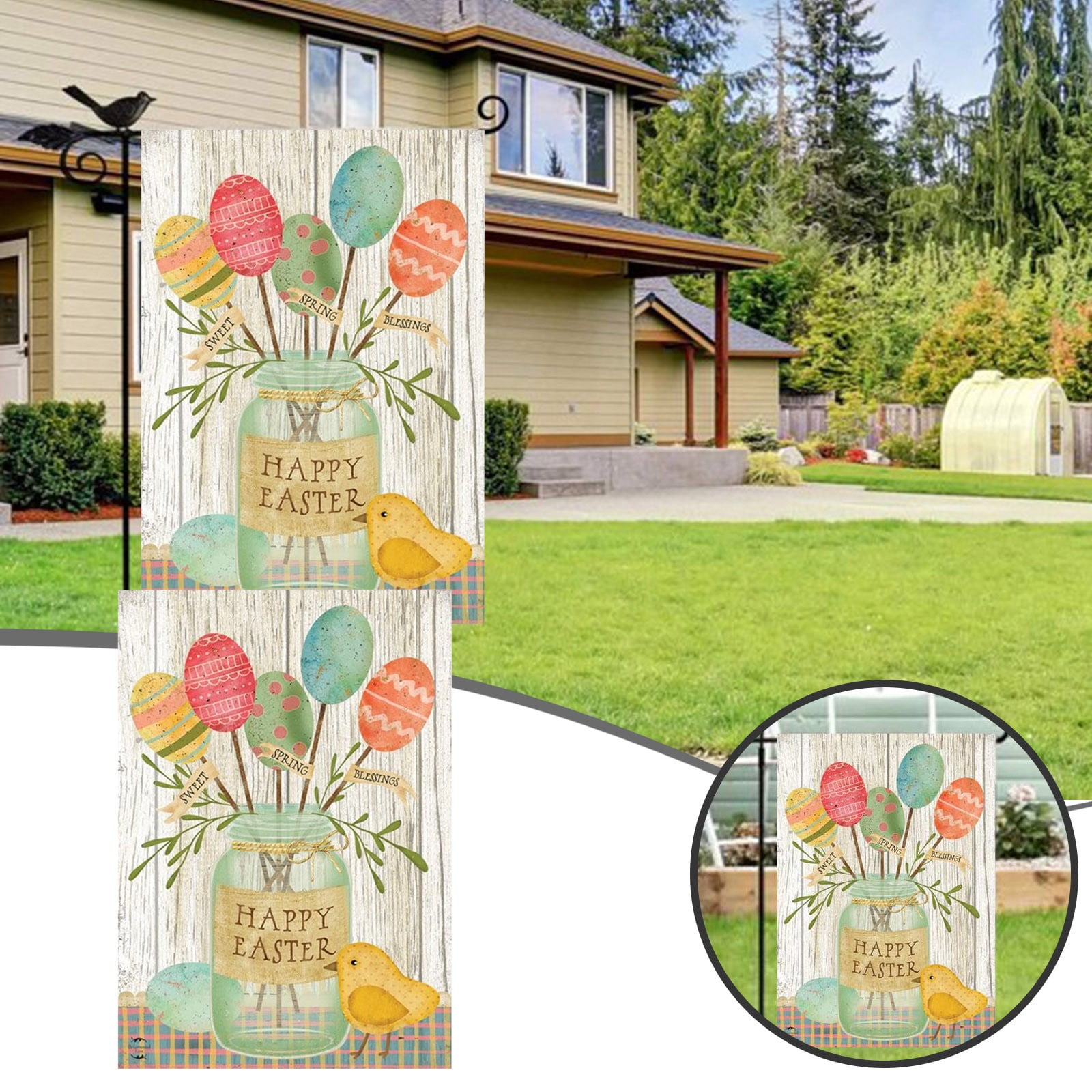 Flag Pole Bracket Spring Egg Bouquet Easter Flag Primitive Chick 28 ...