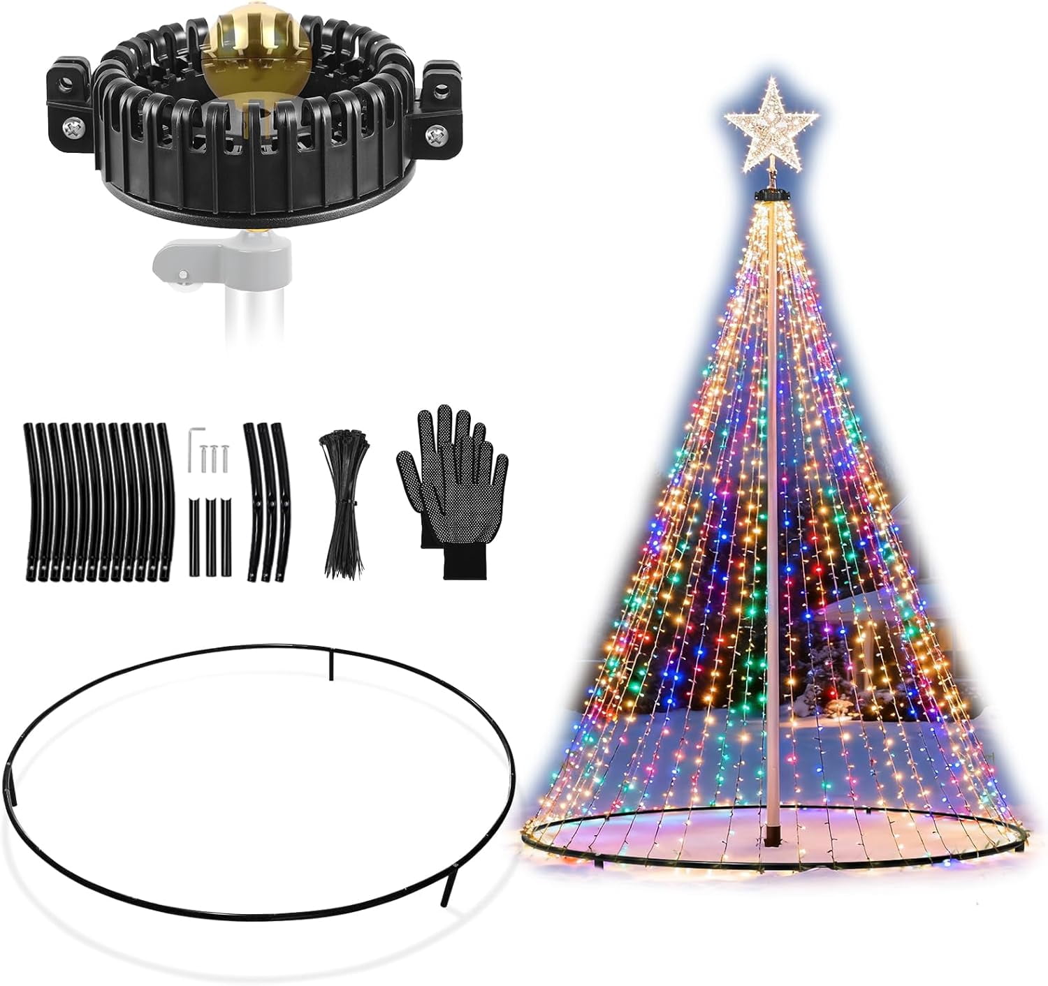 Flag Pole Christmas Tree Kit, Include Flag Pole Mega Topper Light Hook ...